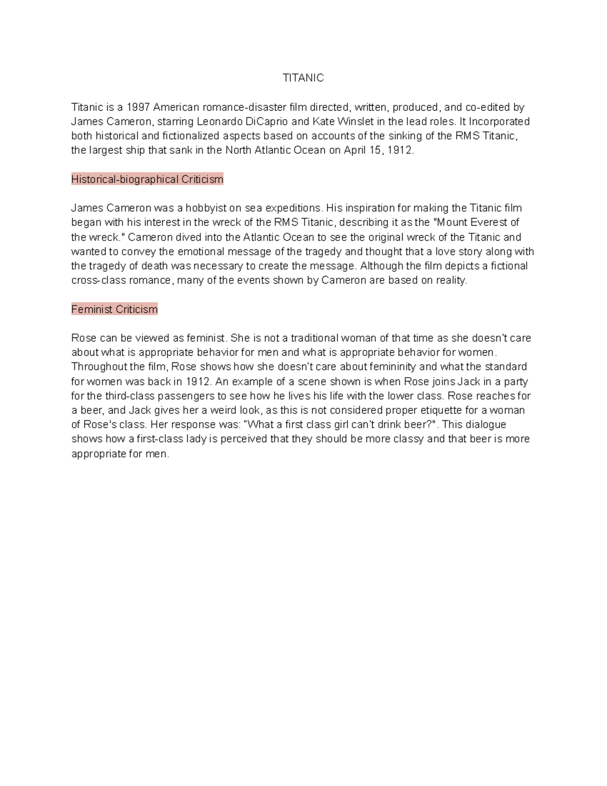 Titanic Analysis - TITANIC Titanic is a 1997 American romance-disaster ...