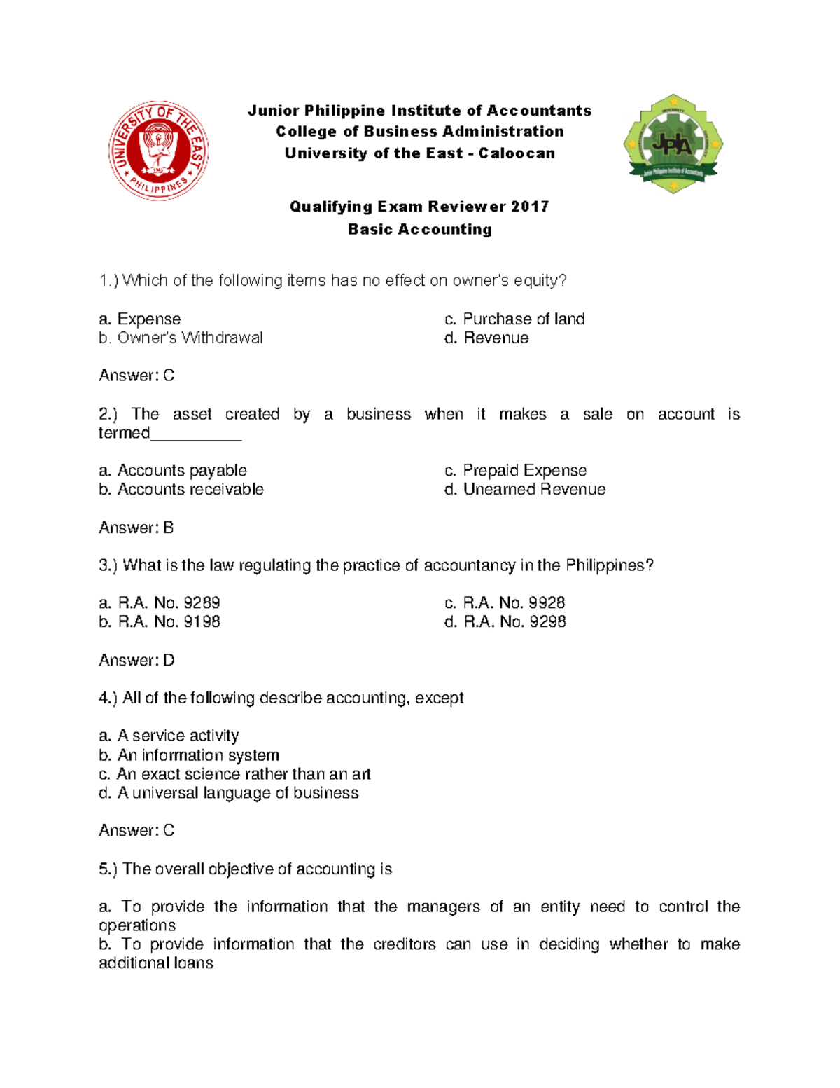 Qualifying Exam Reviewer Basic Accounting - Junior Philippine Institute ...