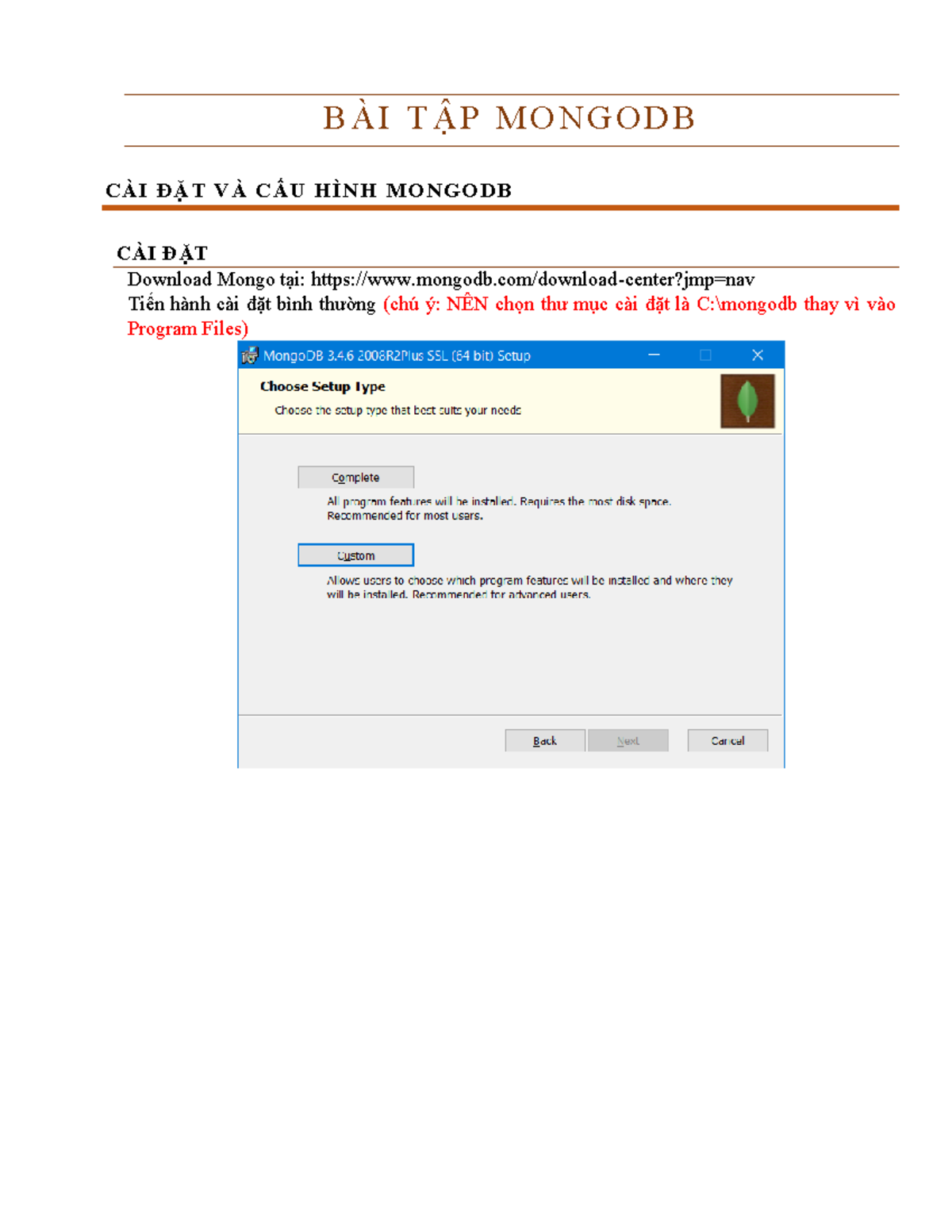 Bài 06-mongodb-lab-v1 - B À I T Ậ P M O N G O D B CÀI ĐẶT VÀ CẤU HÌNH MONGODB CÀI ĐẶT Download ...