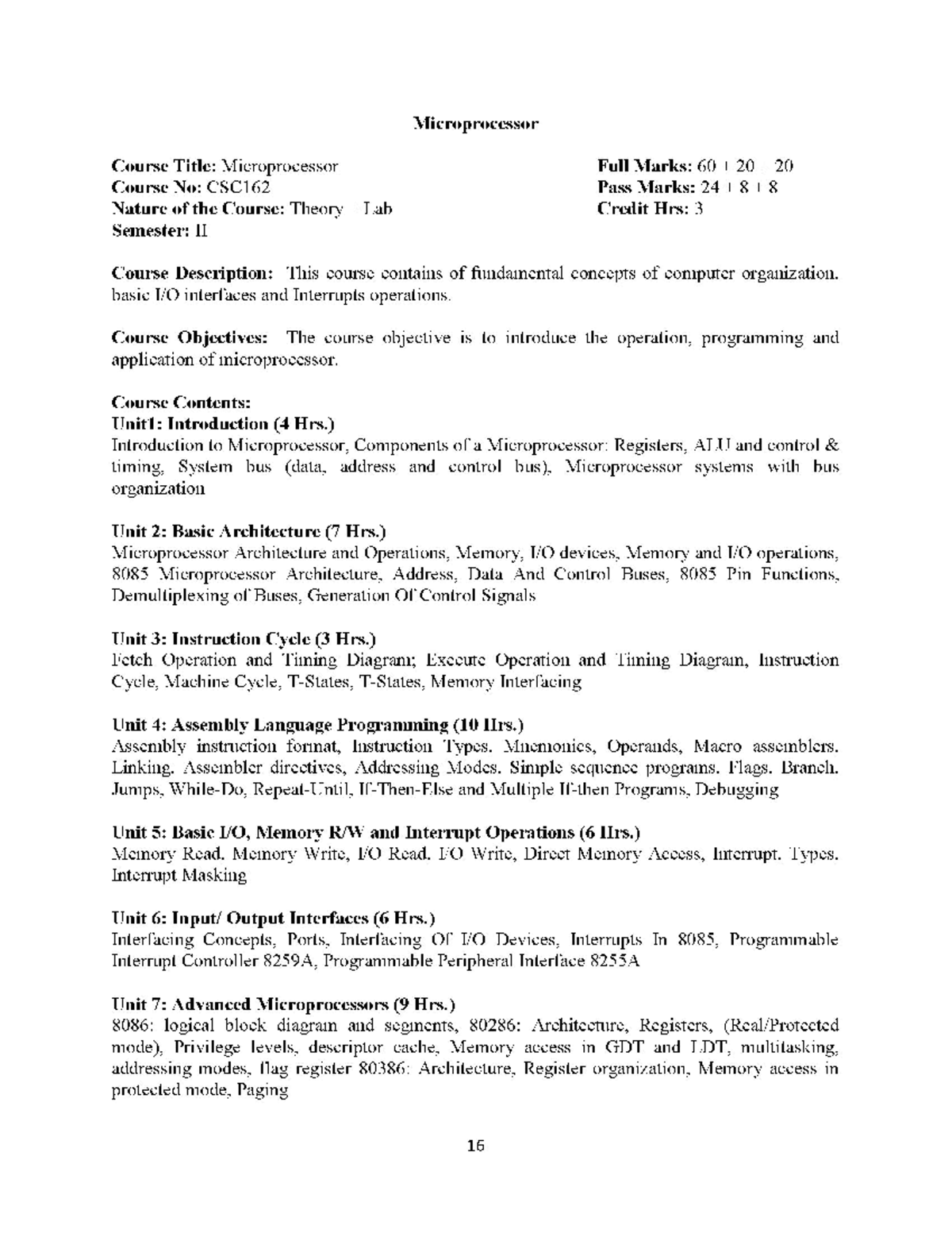 Microprocessor-BSc - SYLLABUS - Bachelors In Business Management - Studocu
