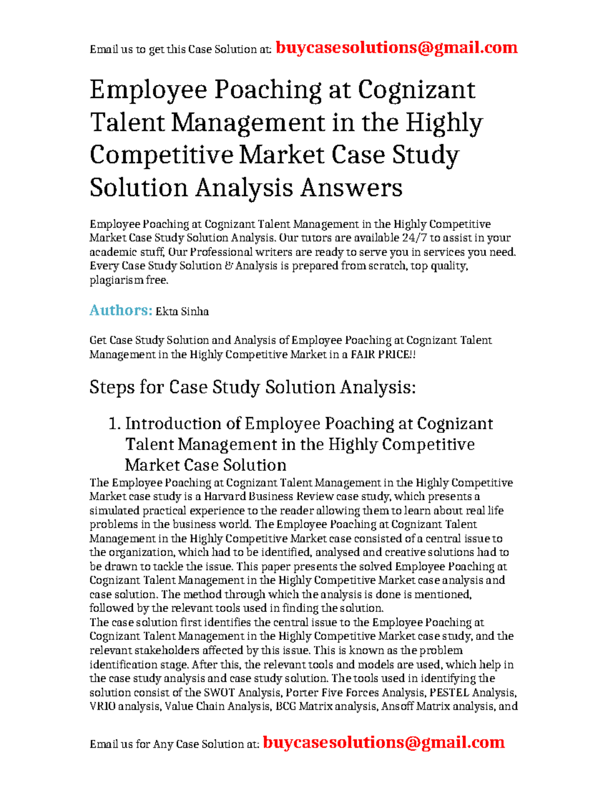 Case Solution Employee Poaching at Cognizant Talent Management in the ...