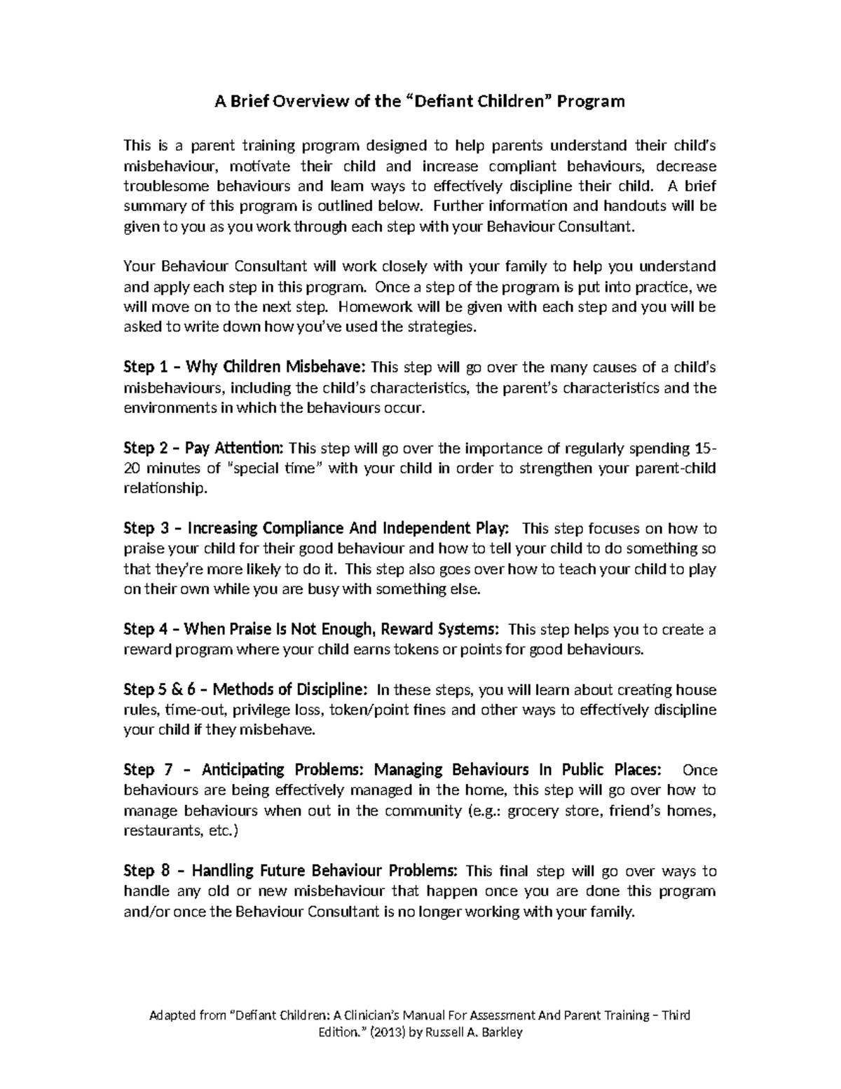 0 - Brief Overview of Barkley's - A Brief Overview of the “Defiant ...