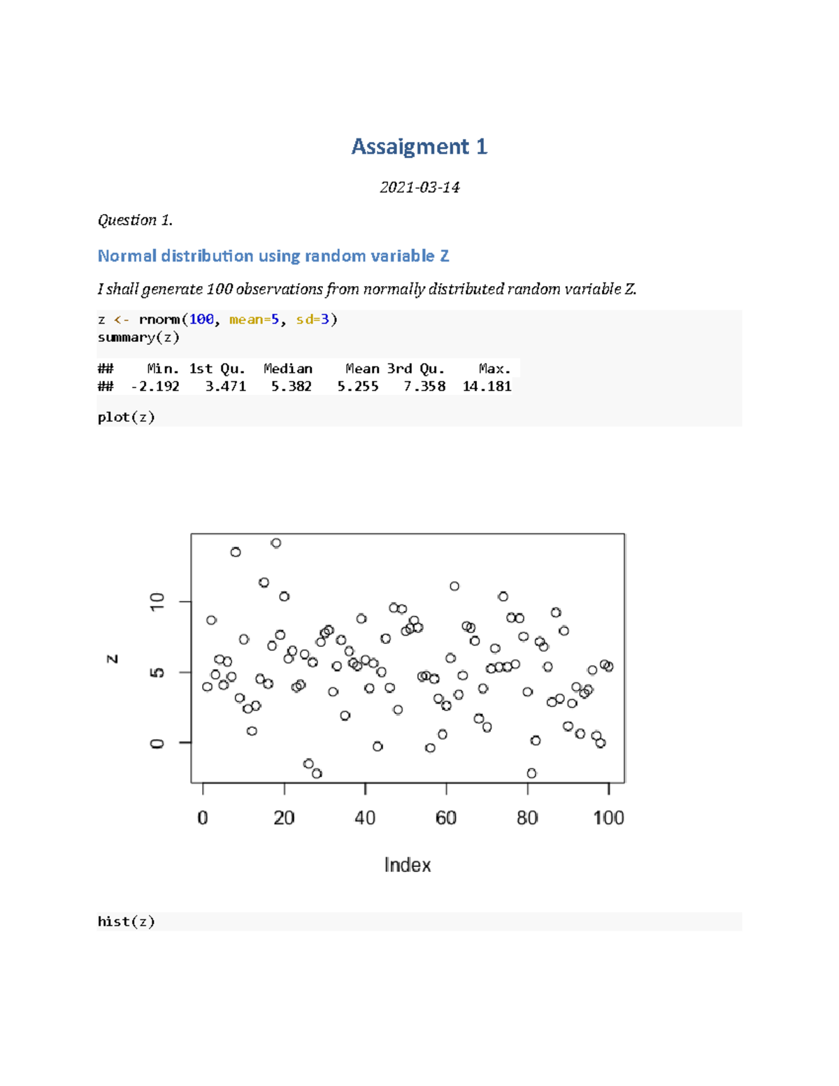 Individual-Assignment 1 Econometrics Södertörn Högskola VT 2021 - Assaigment 1 2021-03- Question ...