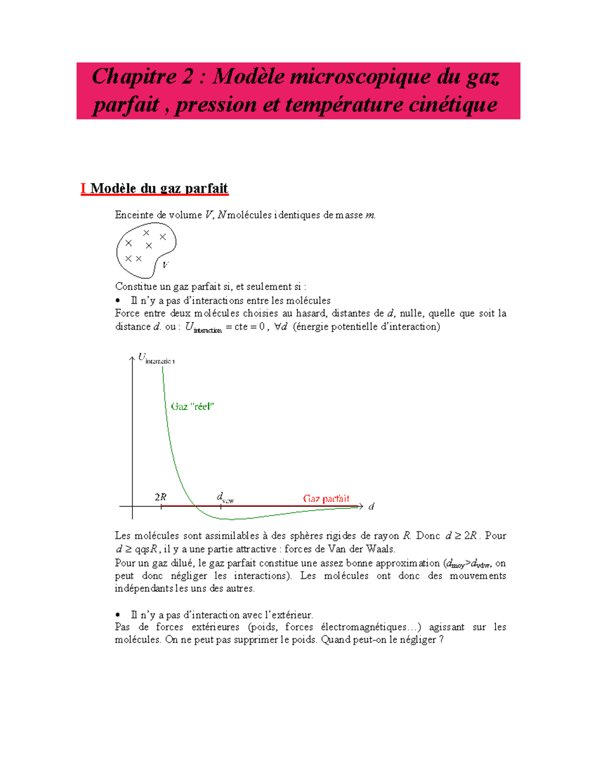 Chapitre 2 Modèle microscopique du gaz parfait - ####### - Studocu