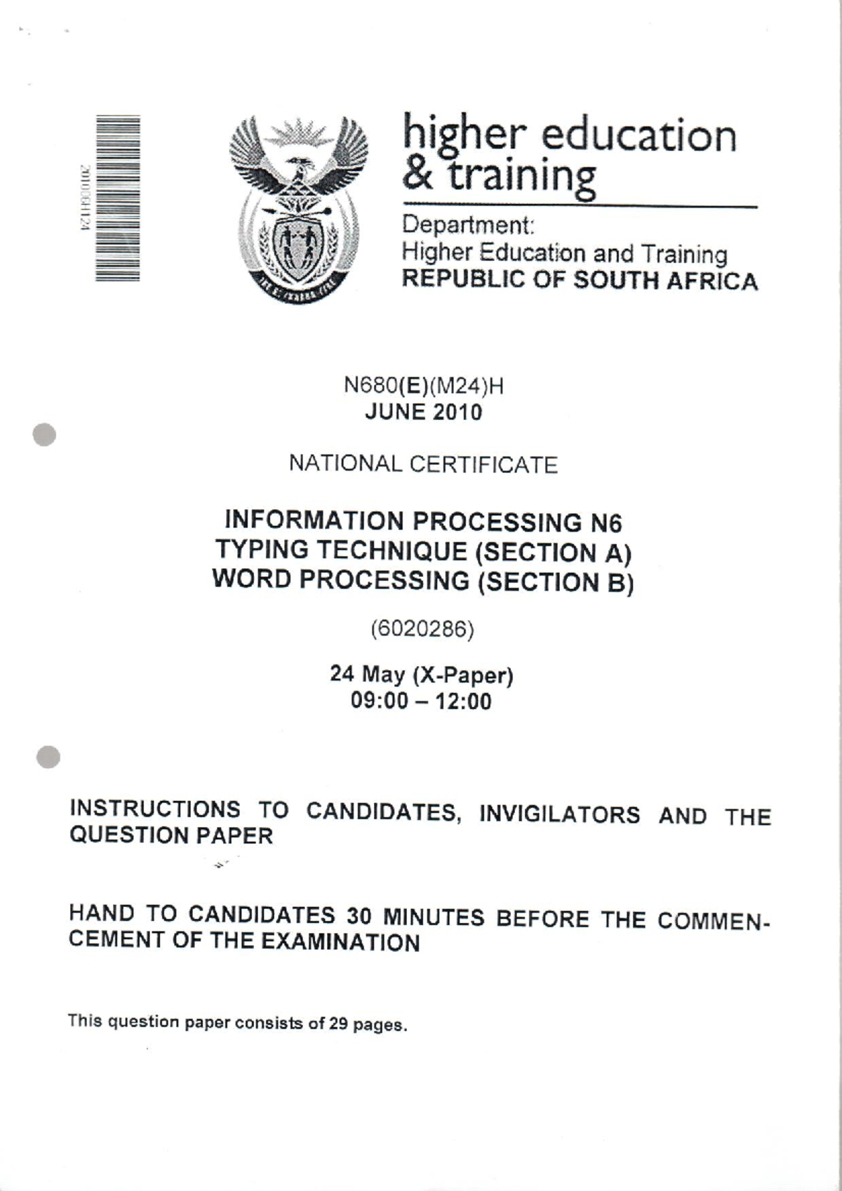 Info. Process N6 X-Paper Jun 2010 - Studocu