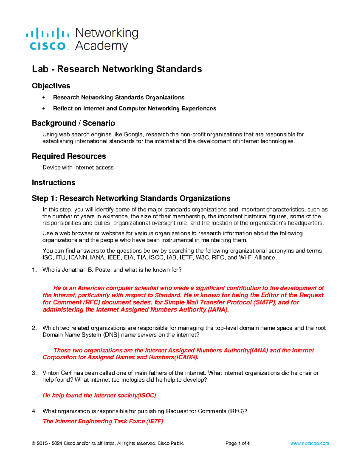 3.4.4 Lab - Research Networking Standards - Objectives Research Networking Standards ...