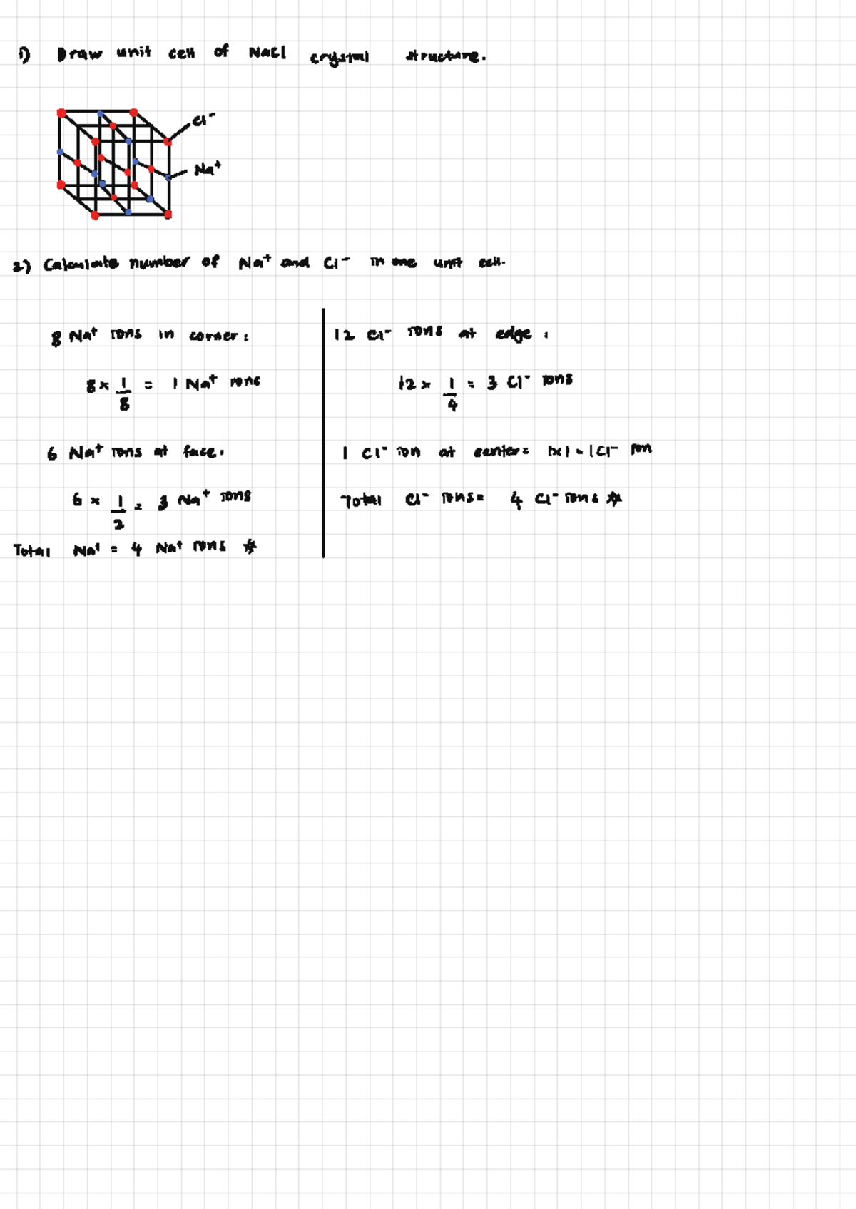 TUTO 14 5 - Inorganic Chem - 1) Draw unit cell of Nacl crystal structure. ⑧ · ⑧ · · ⑨ - Nat ⑧⑨ ⑨ ...