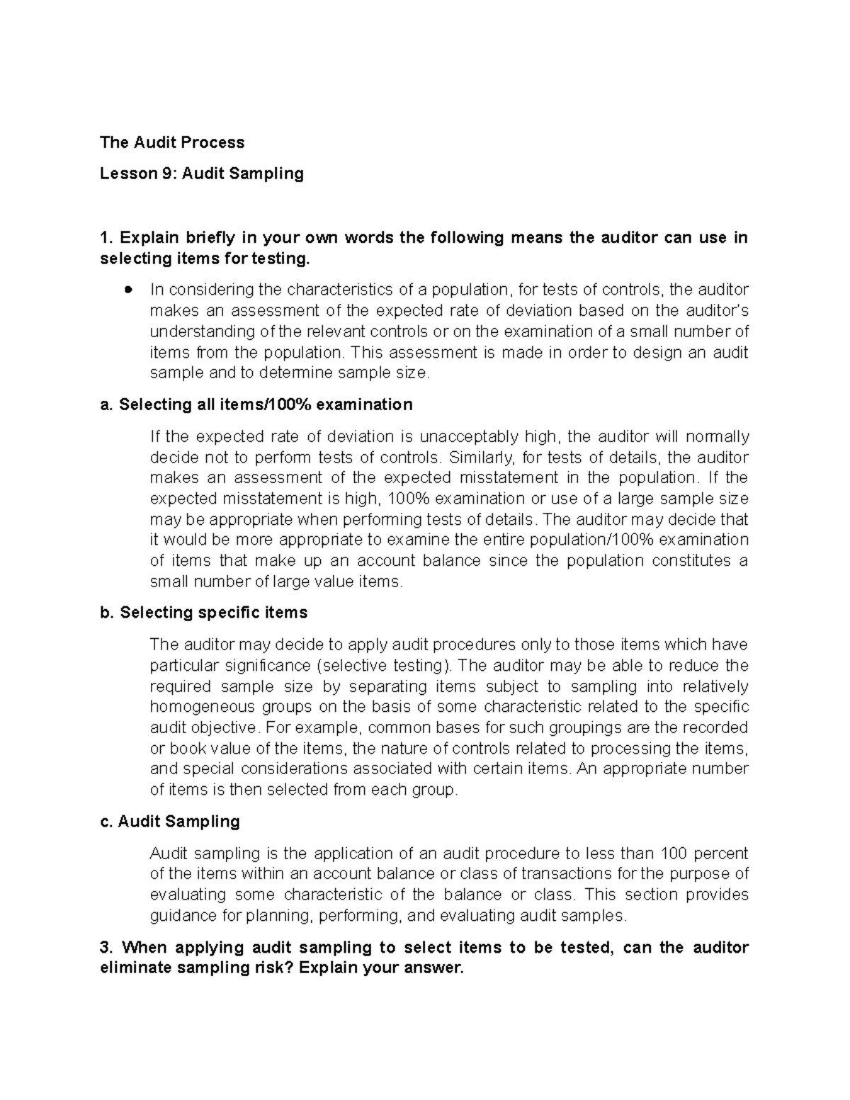Auditing PART 1 - Nsnsns - The Audit Process Lesson 9: Audit Sampling 1 ...