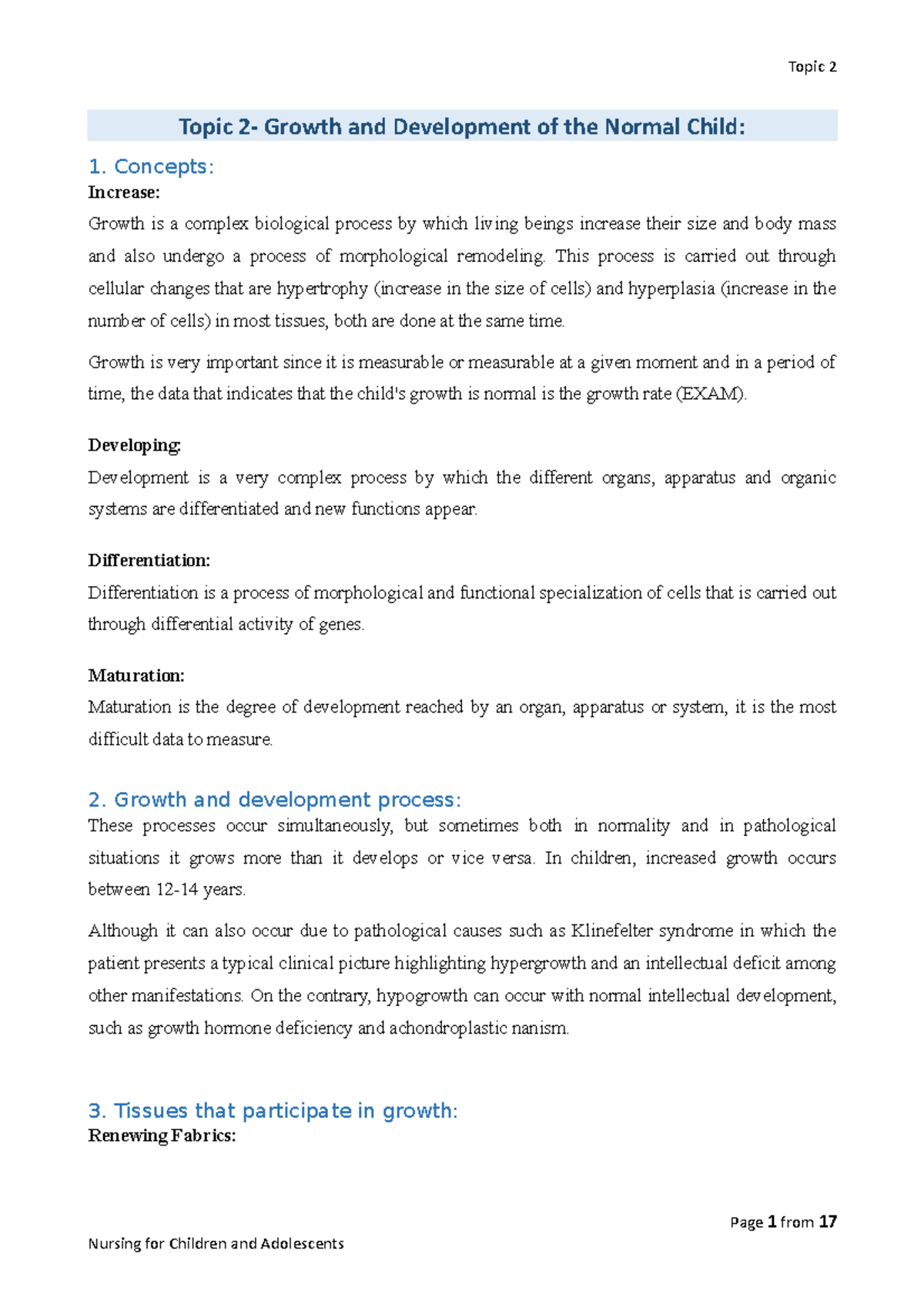 Unit 2 - Lecture notes 2 - Topic 2- Growth and Development of the ...