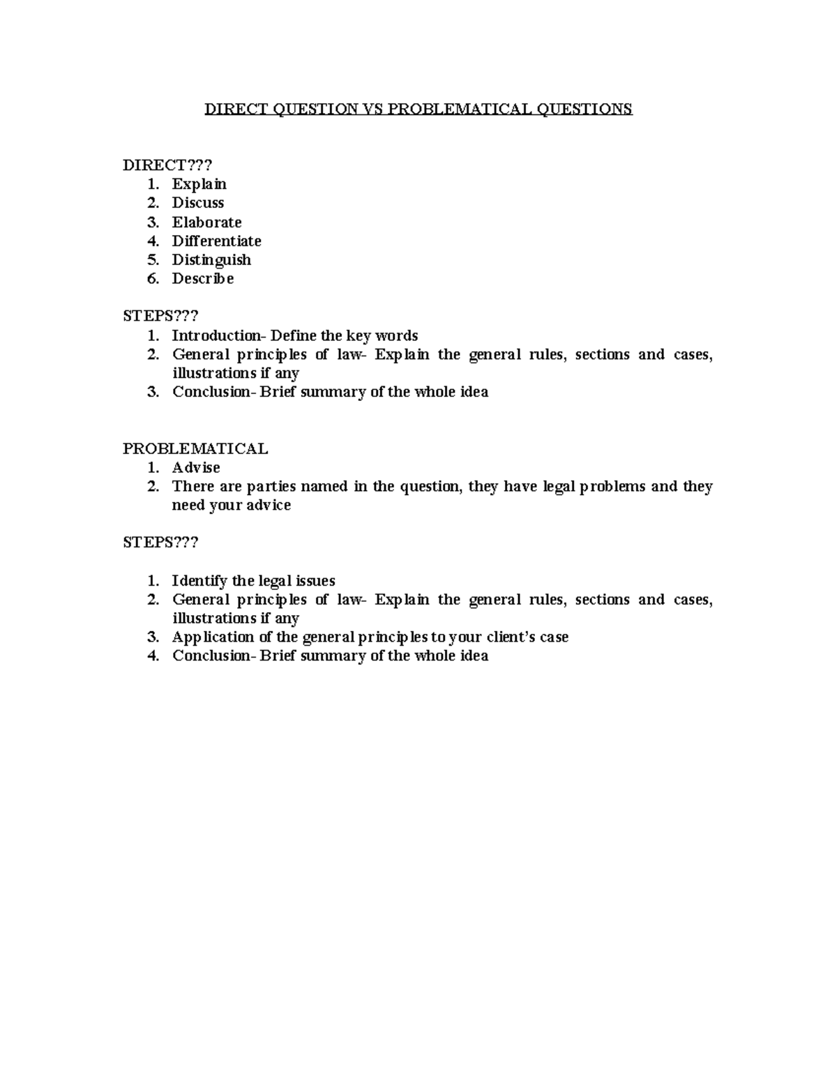 Direct Question VS Problematical Questions - DIRECT QUESTION VS ...