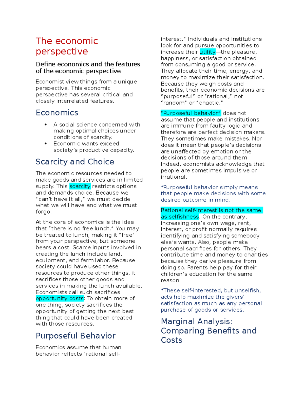 Module 1-microecon - Microeconomics - The economic perspective Define ...