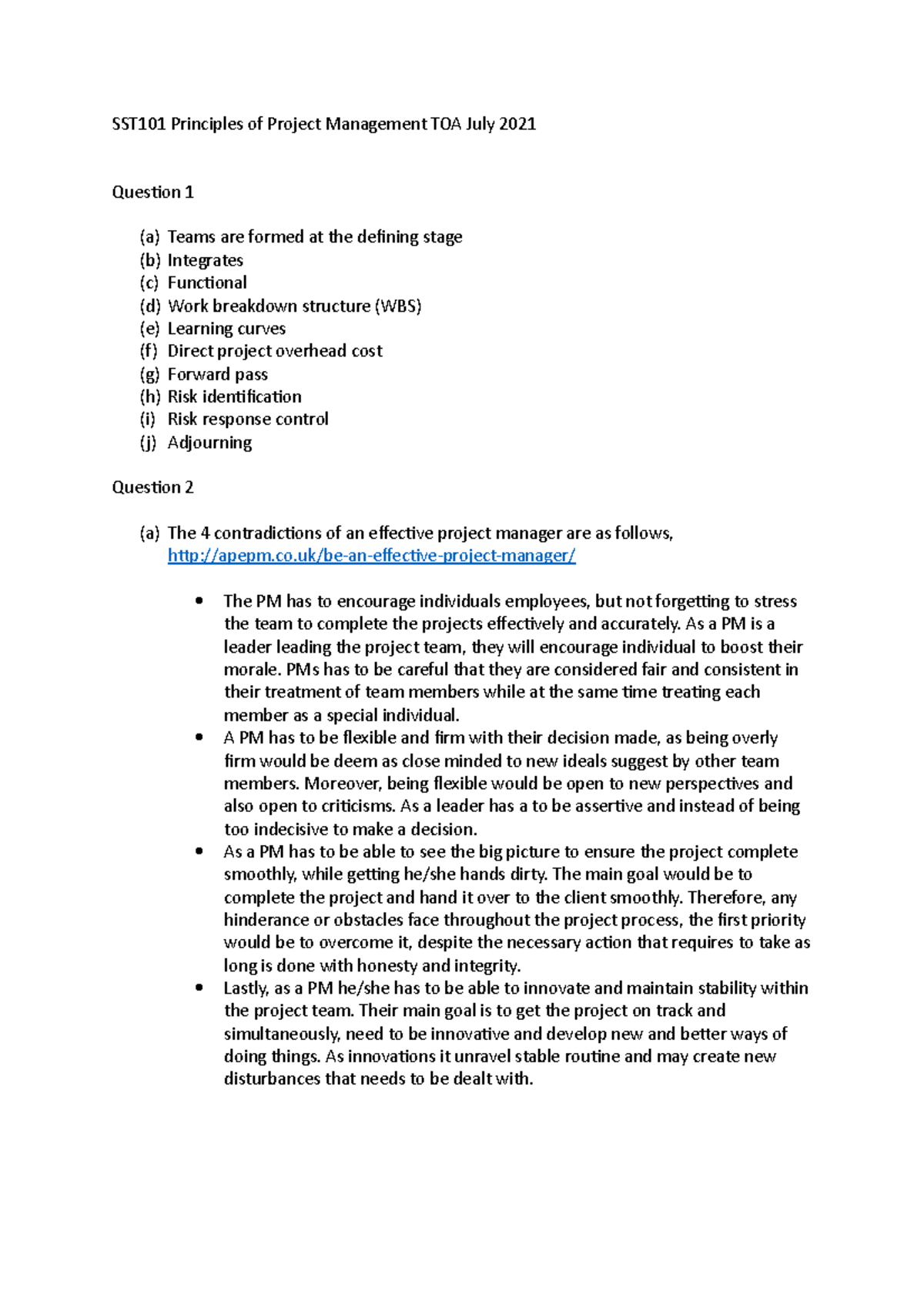 SST101 Principles of Project Management TOA July 2021 - co/be-an ...