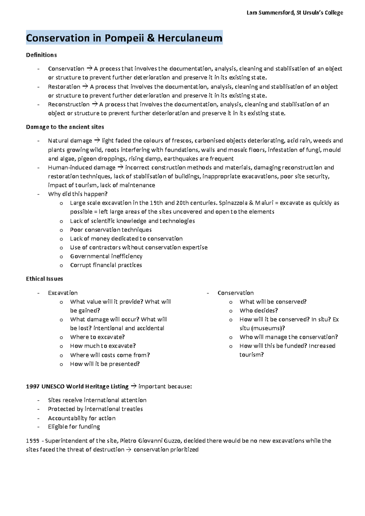 Conservation in P&H - Conservation in Pompeii & Herculaneum Definitions ...