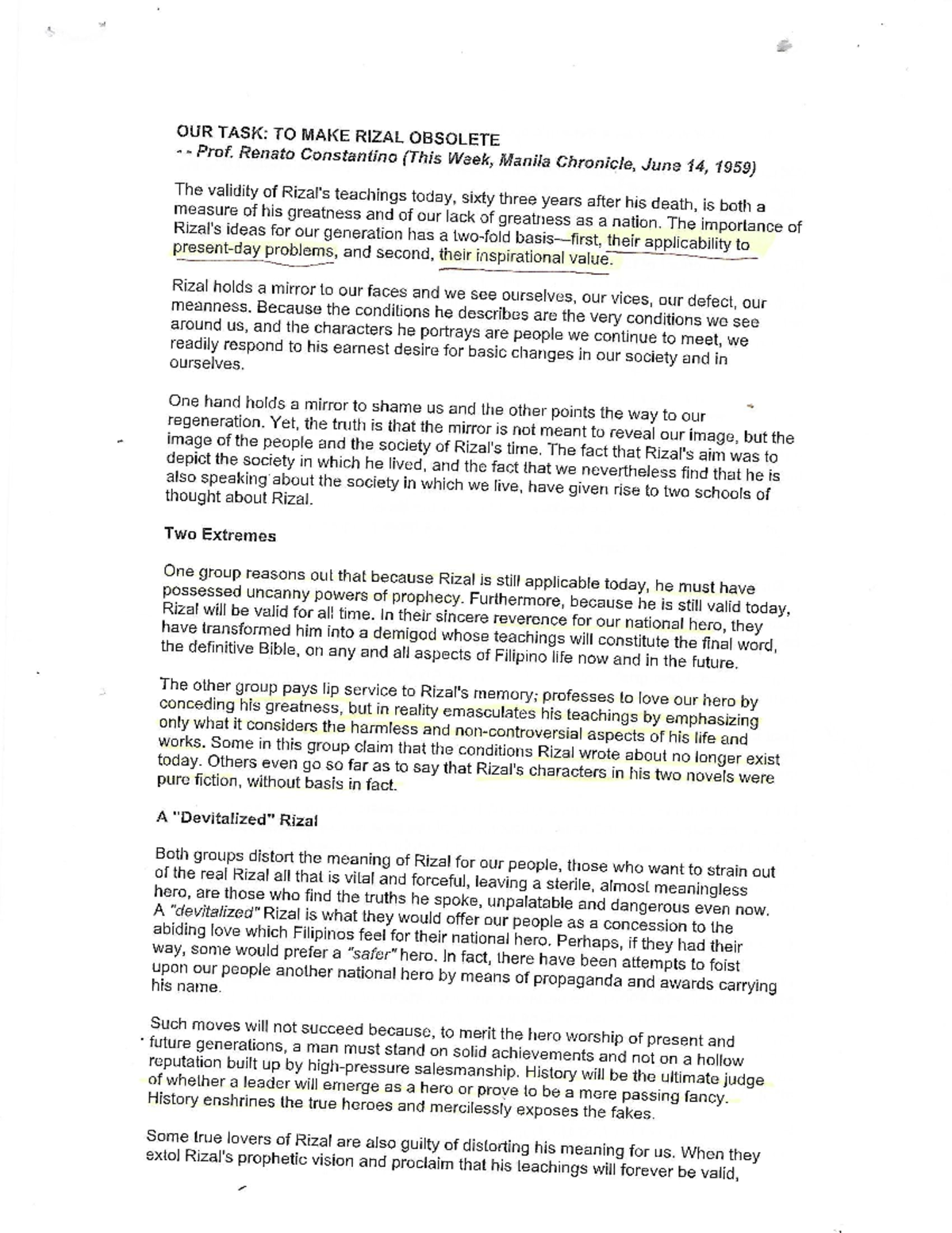 Constantino Make Rizal Obsolete - The Life and Works of Rizal - Studocu