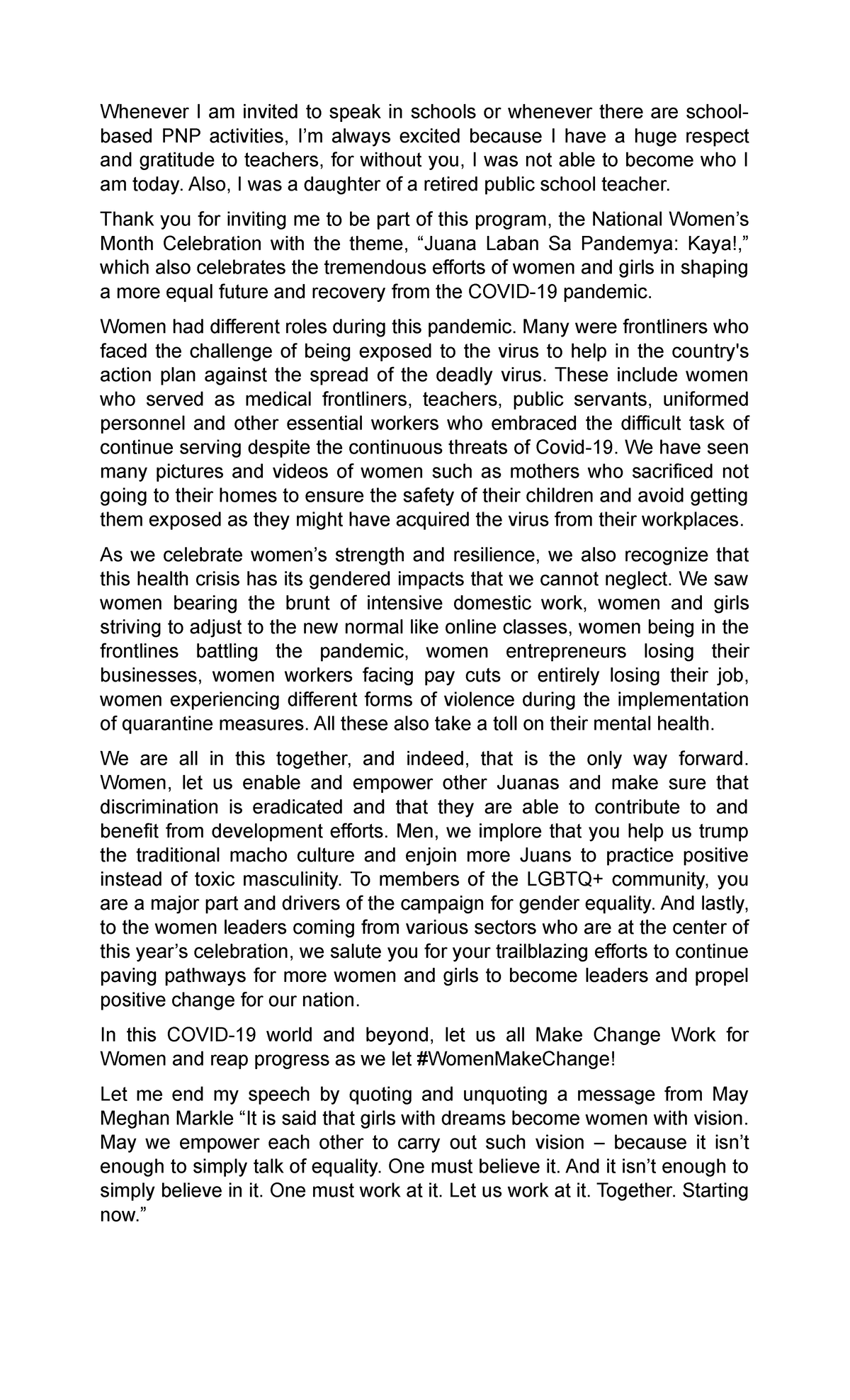 Womens month speech - Whenever I am invited to speak in schools or ...