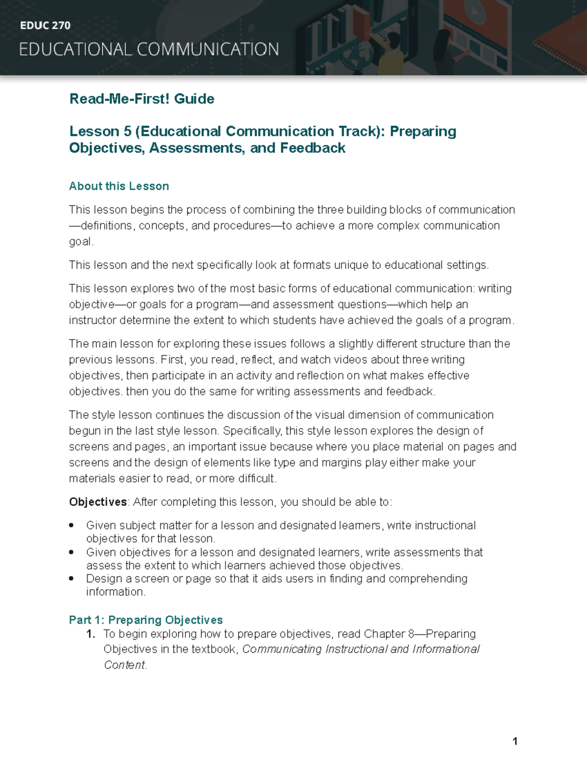 Lesson 5 educational communication - Read-Me-First! Guide Lesson 5 ...