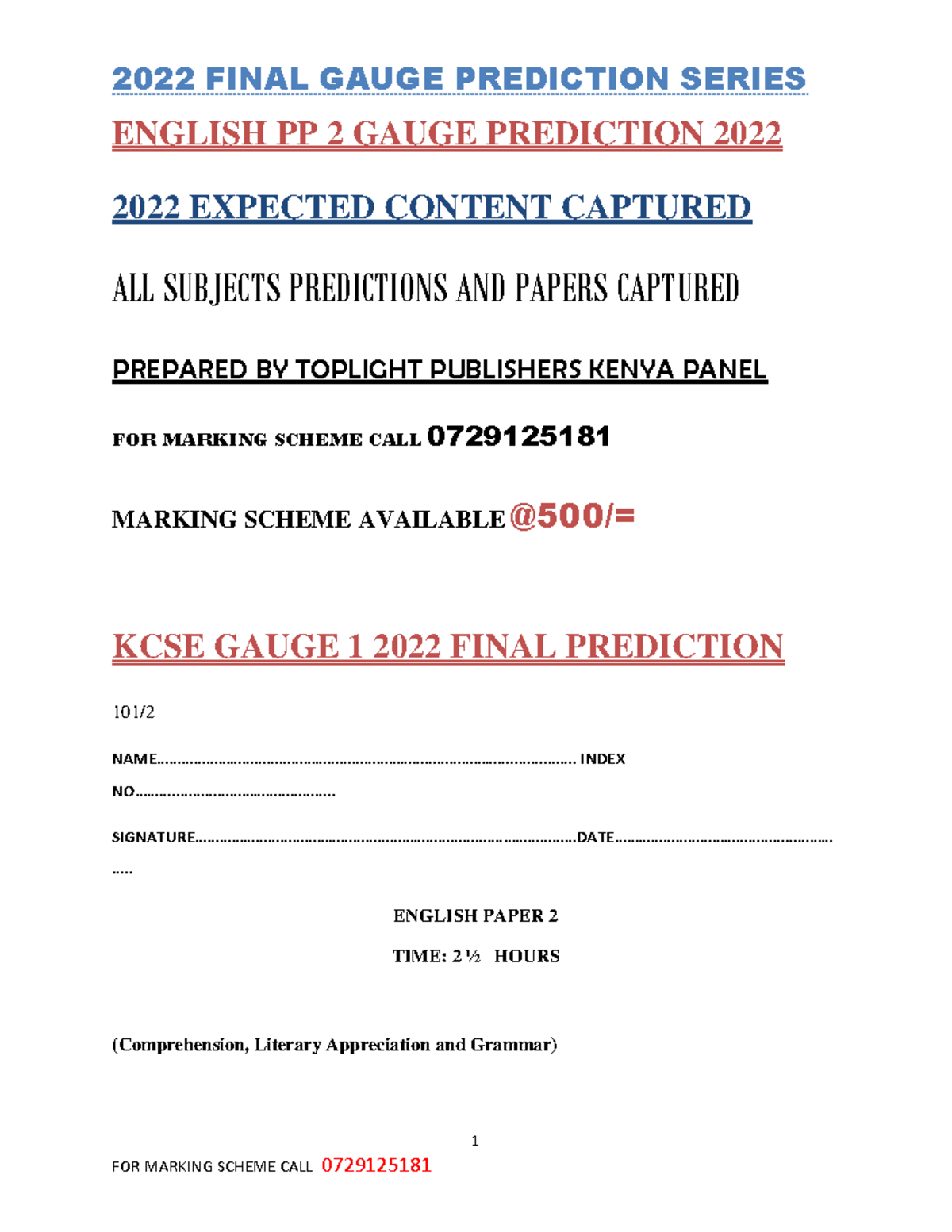 English PP 2 Gauge Prediction 2022 - 1 ENGLISH PP 2 GAUGE PREDICTION ...