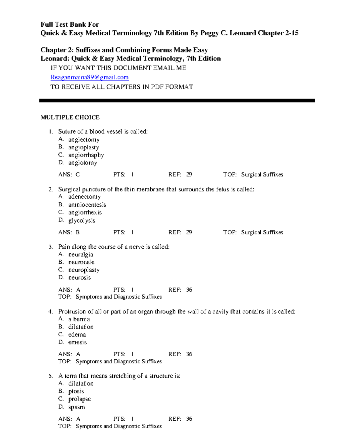 Test bank for quick easy medical terminology 7th edition by peggy c ...