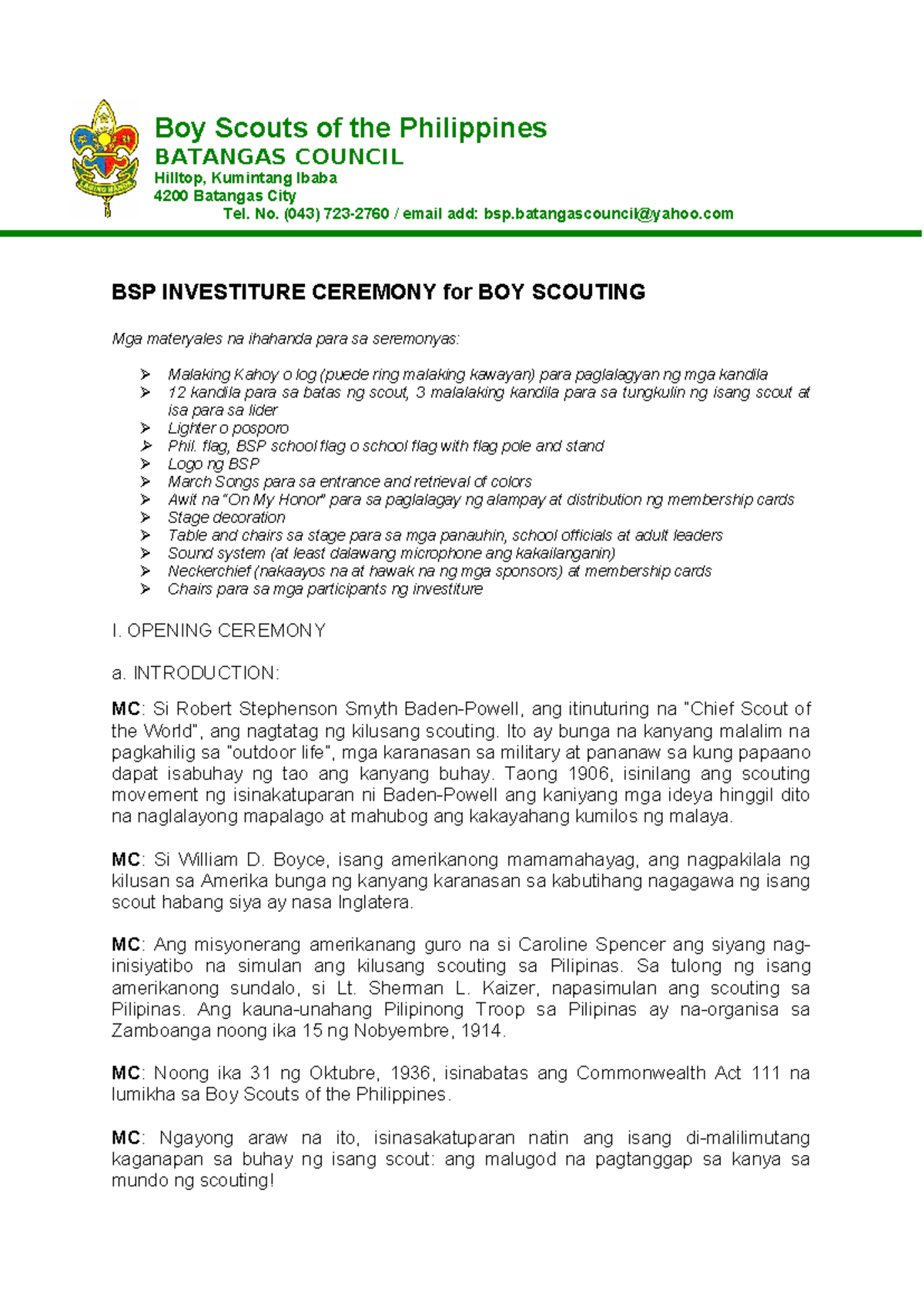 Investiture script BOY new - Boy Scouts of the Philippines BATANGAS ...