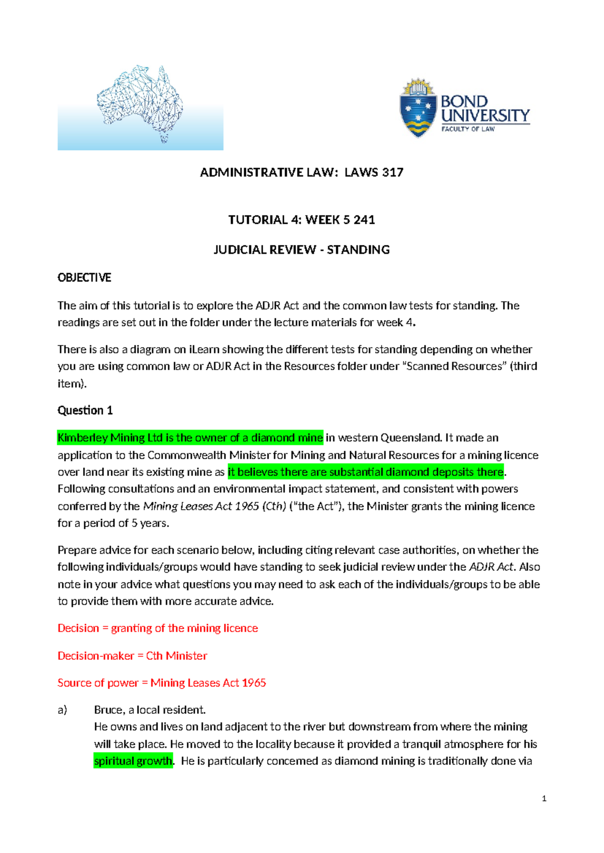 Tutorial 4 - ADMINISTRATIVE LAW: LAWS 317 TUTORIAL 4: WEEK 5 241 ...