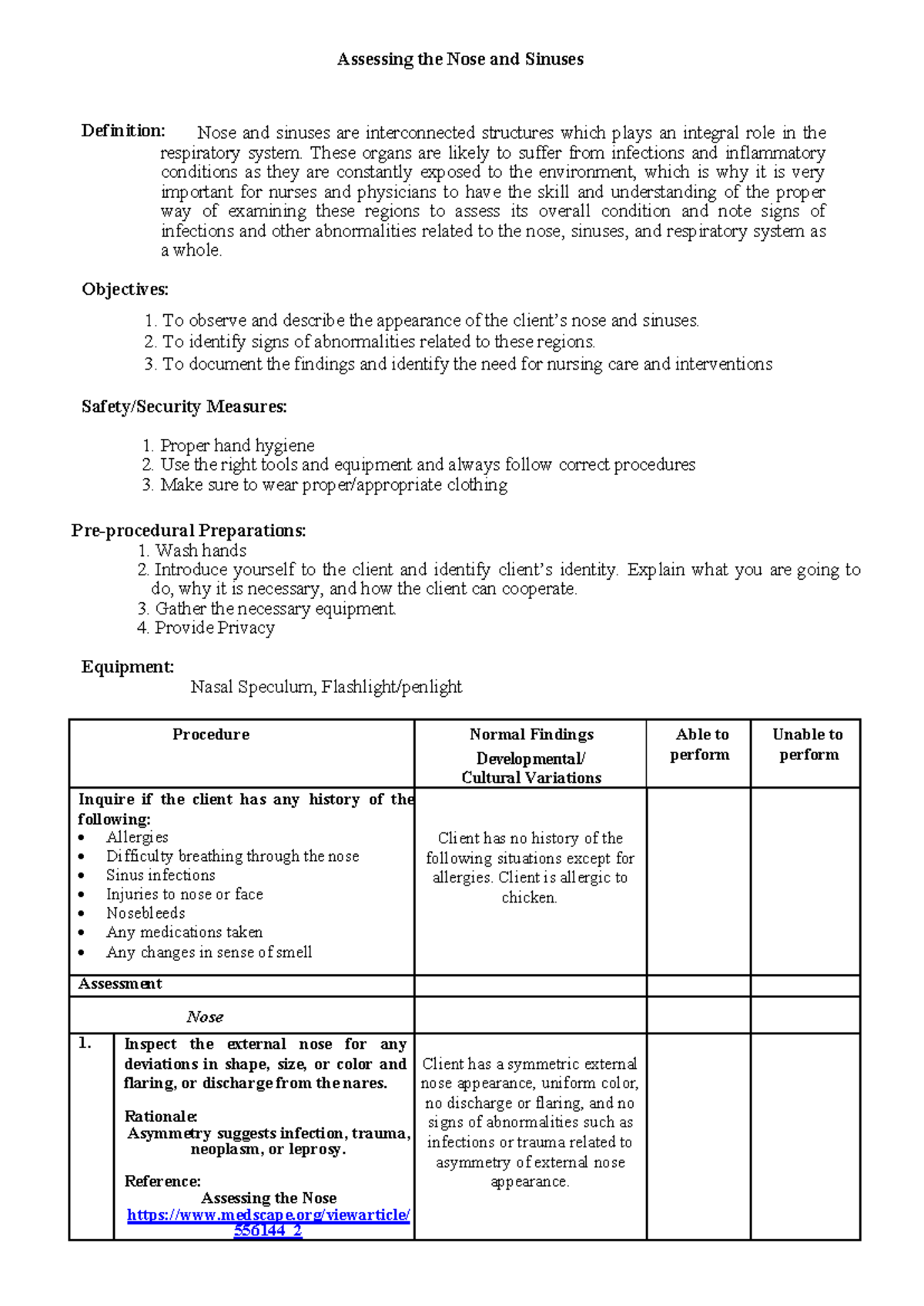 Assessing the Nose and Sinuses - Assessing the Nose and Sinuses ...