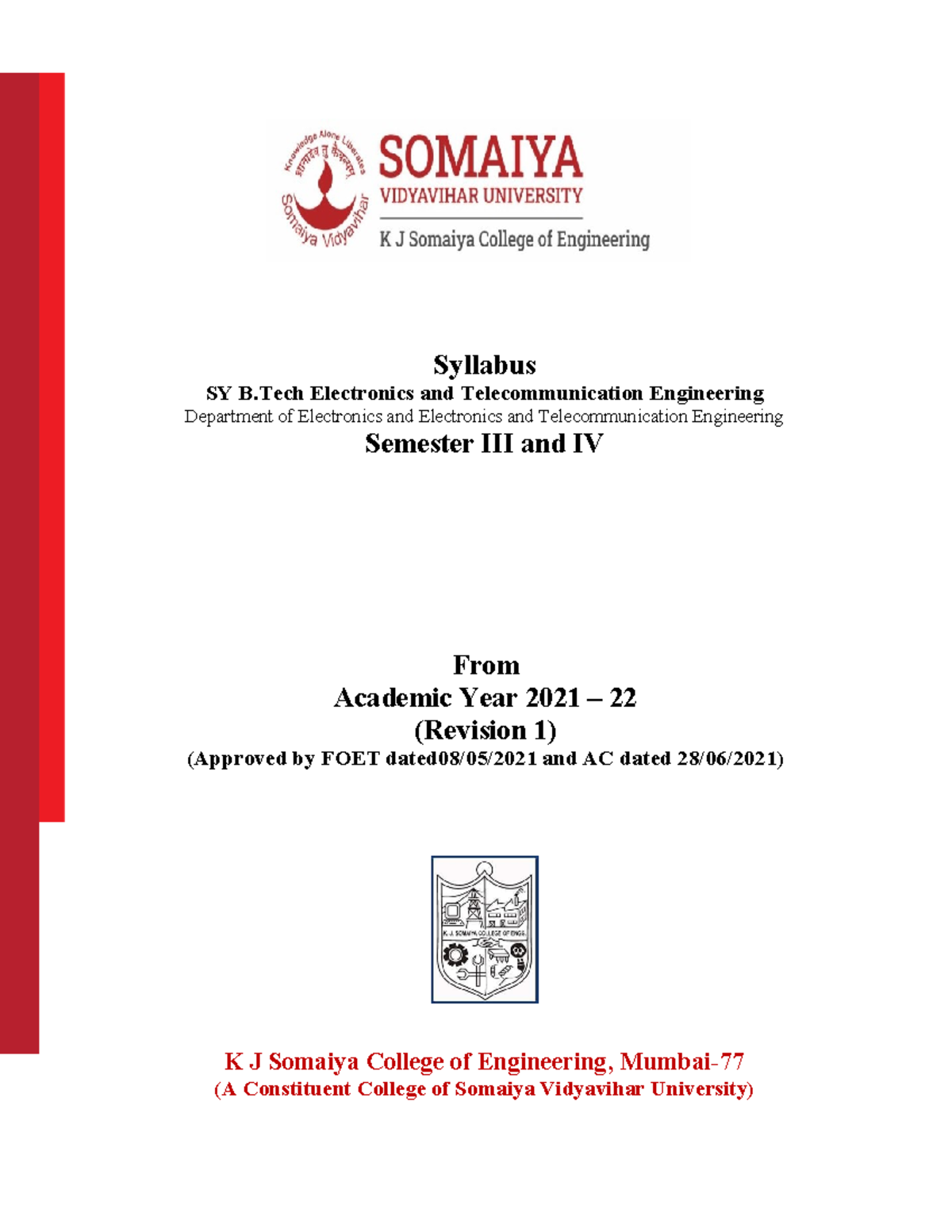 EXTC SVU SY B Tech SVU 2020 Syllabus July2021 - Syllabus SY B Electronics and Telecommunication ...