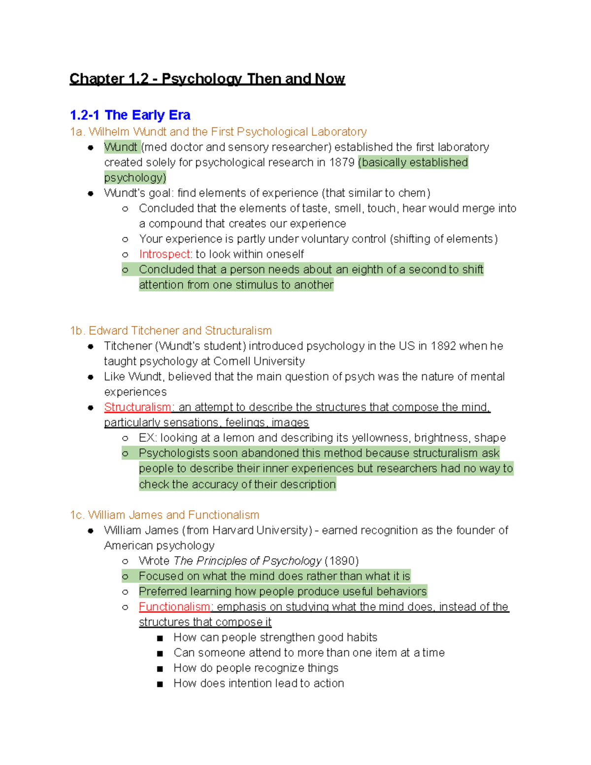 Pyschology Module 1.2 Notes - Chapter 1 - Psychology Then and Now 1-1 ...