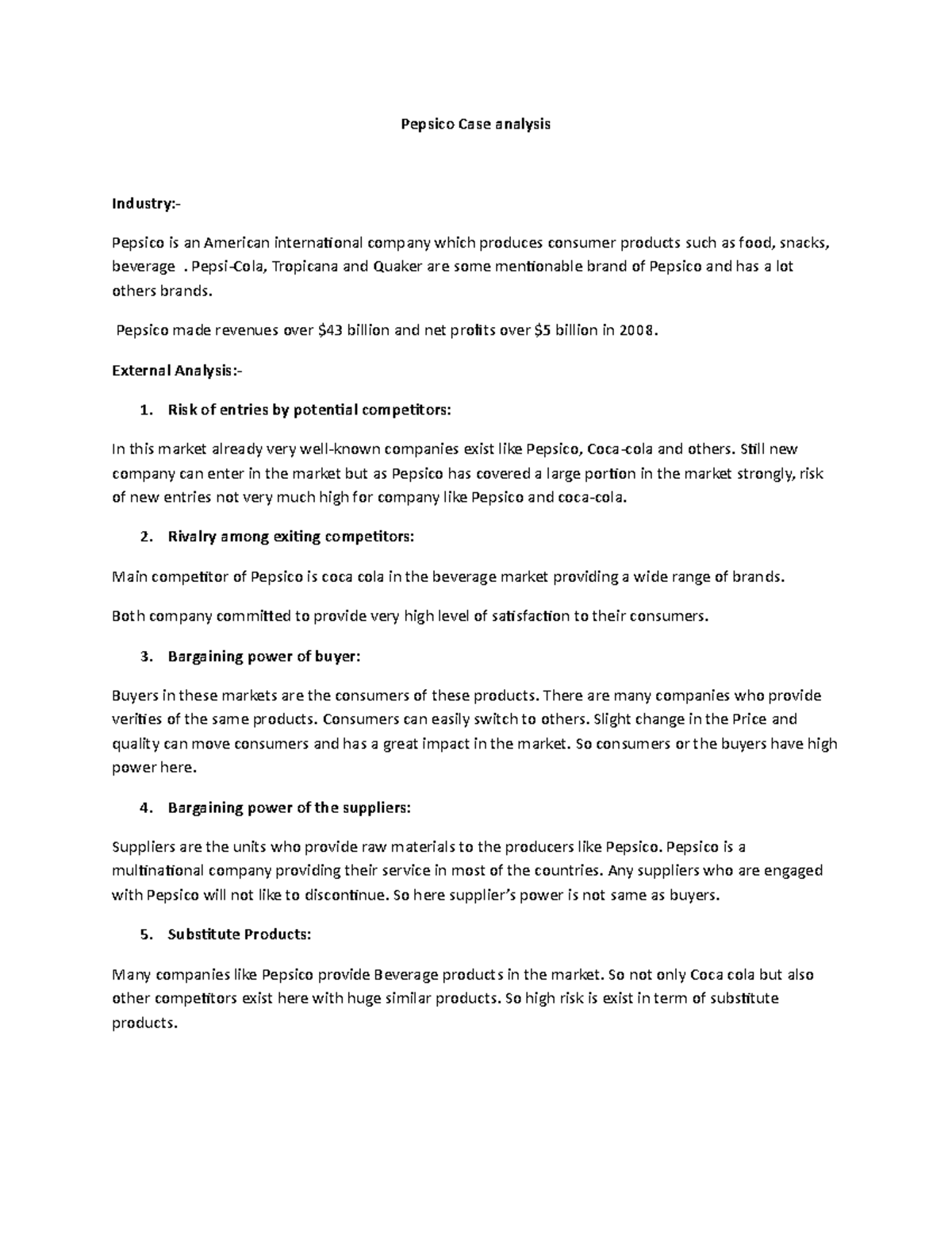 Pepsico Case analysis- Process - SCM Planning - Studocu