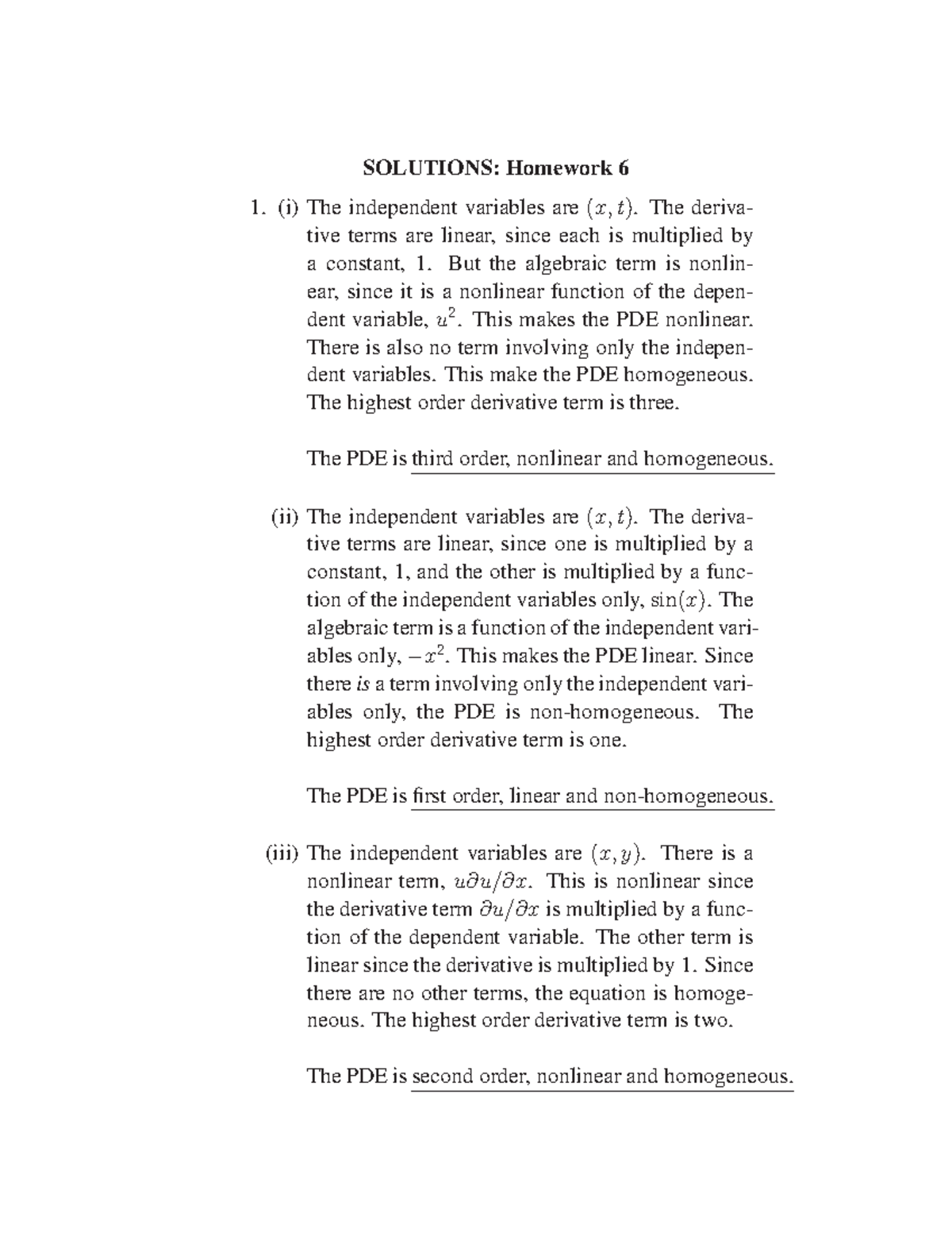 Solutions-Homework 6 - 1st order PDE - SOLUTIONS: Homework 6 (i) The ...