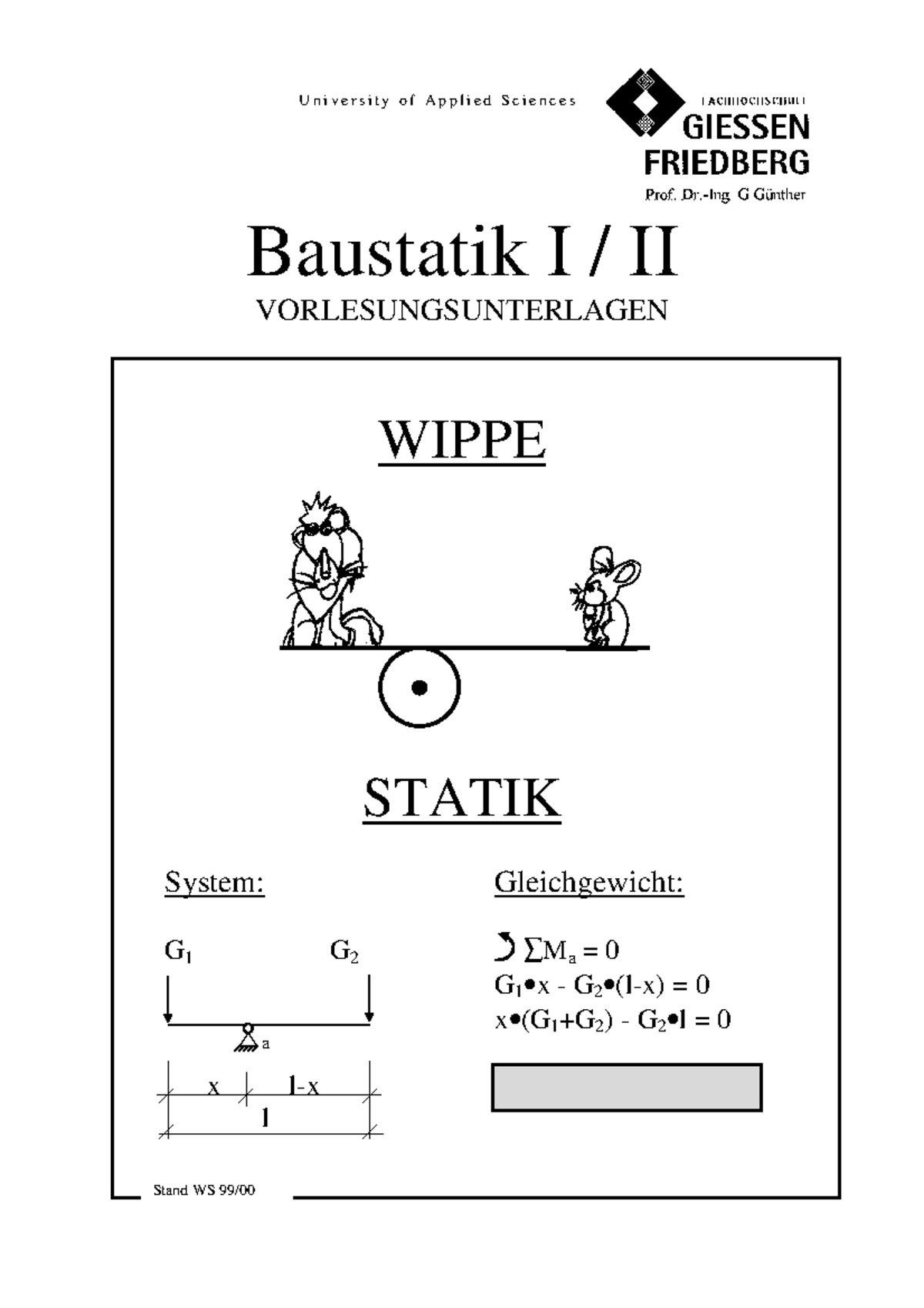 Statik - Baustatik I / II VORLESUNGSUNTERLAGEN WIPPE STATIK System ...