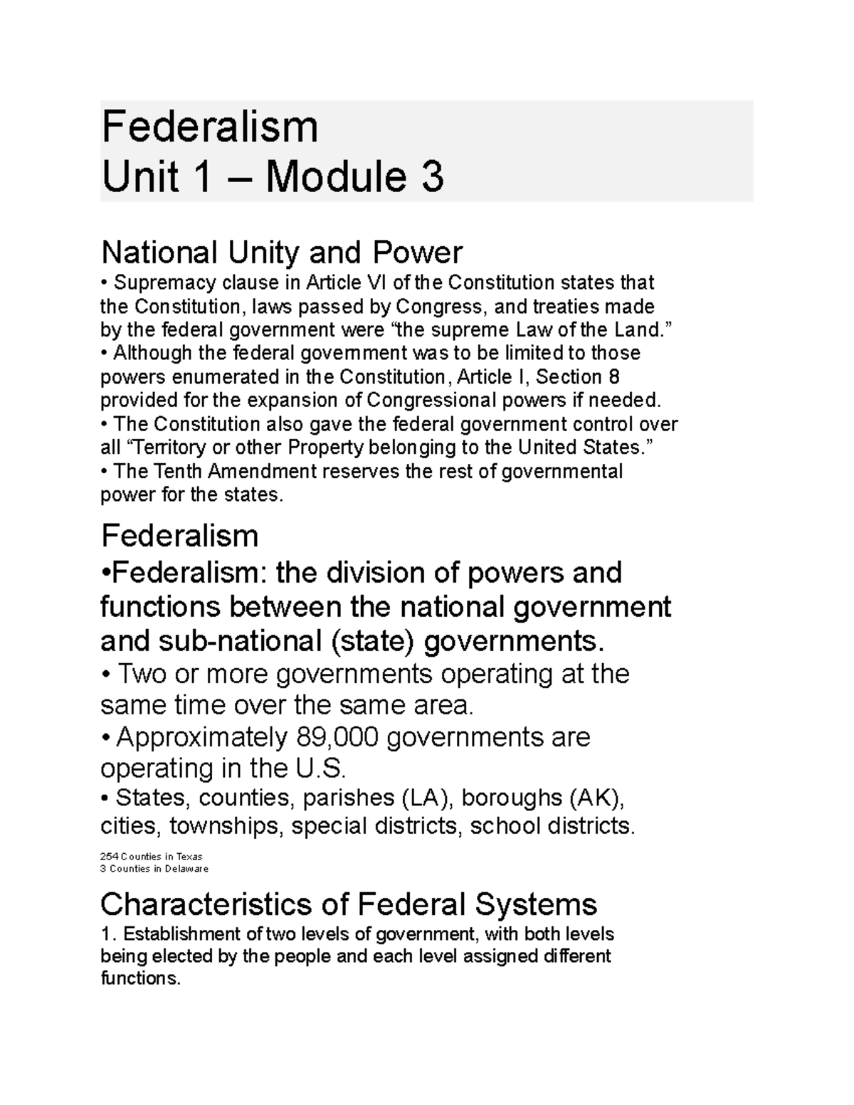 UNIT 1 MOD 3 POL SCI - In depth lecture on Federalism - Federalism Unit ...
