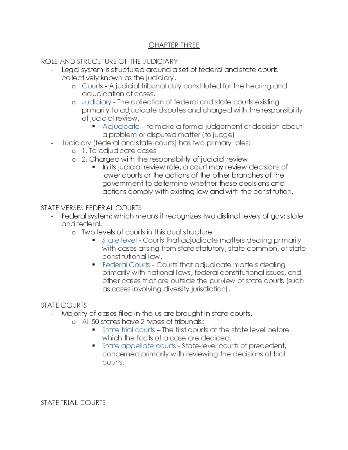 Chapter Three Notes - CHAPTER THREE ROLE AND STRUCUTURE OF THE ...