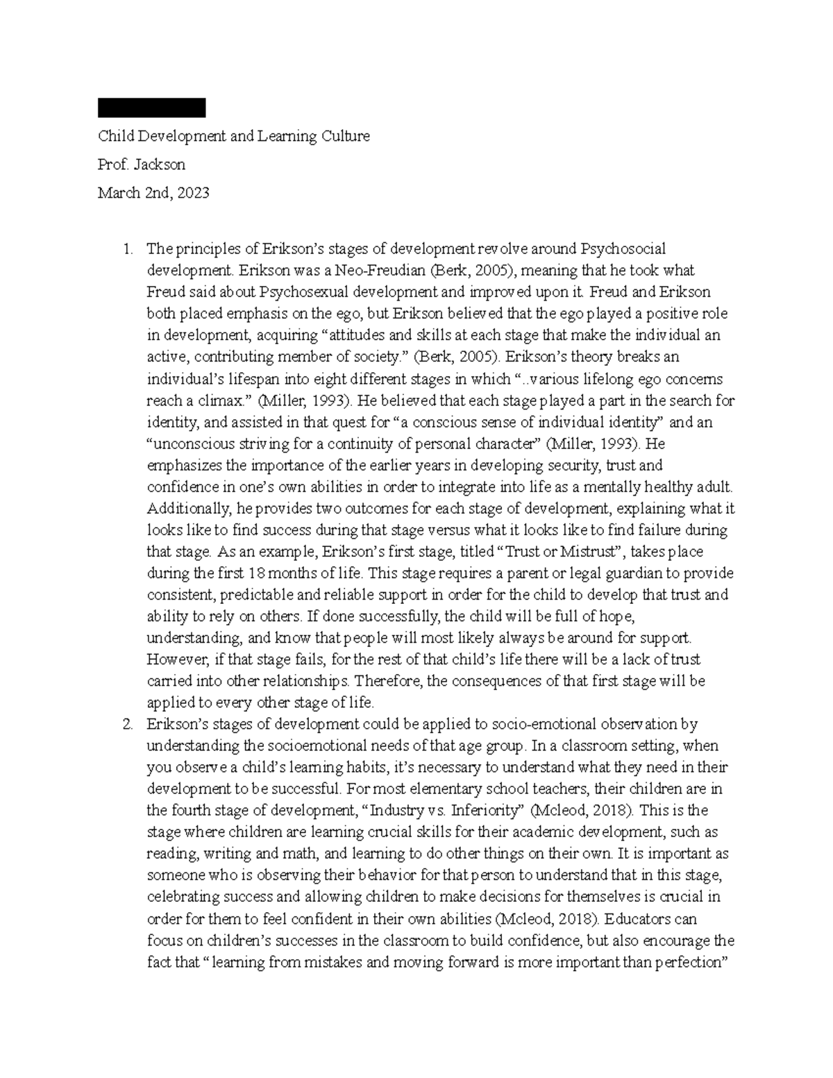 Module 5 - Ella MacCallum Child Development and Learning Culture Prof ...