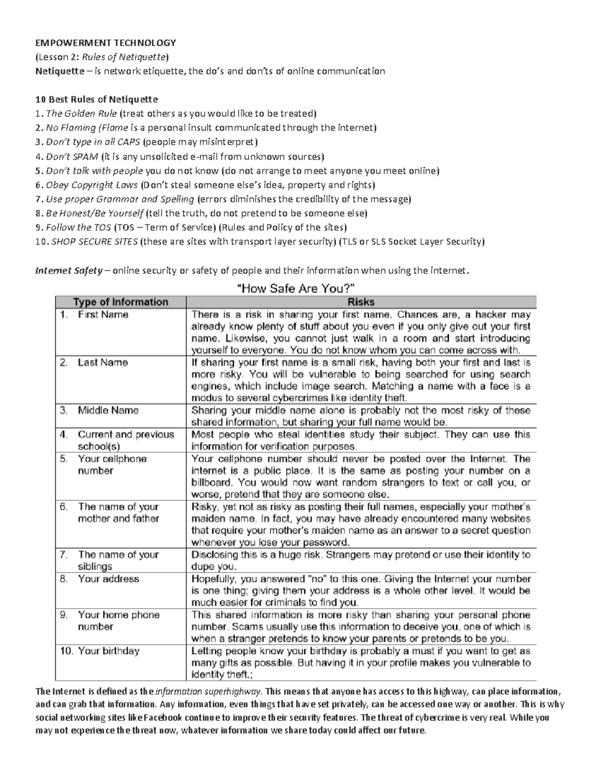 Lesson 2 (Rules of Netiquette) - Warning: TT: undefined function: 32 Warning: TT: undefined ...