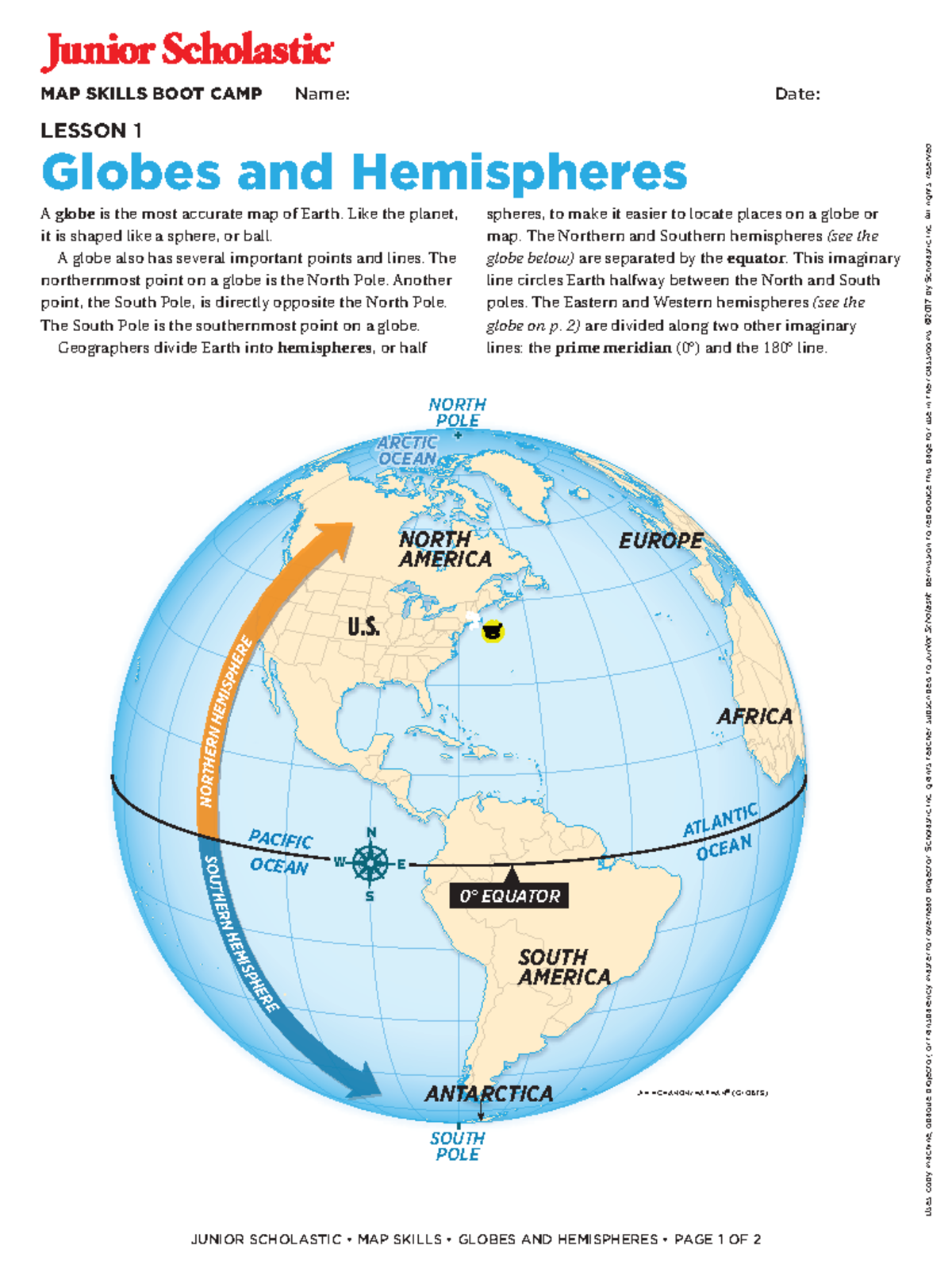 Jonah Maraglio - Globes & Hemispheres - MAP SKILLS BOOT CAMP Name: Date: Uses: copy machine ...