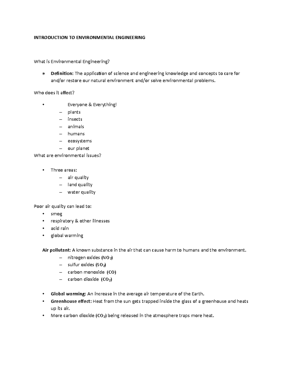 Lecture 1 - INTRODUCTION TO ENVIRONMENTAL ENGINEERING What is ...