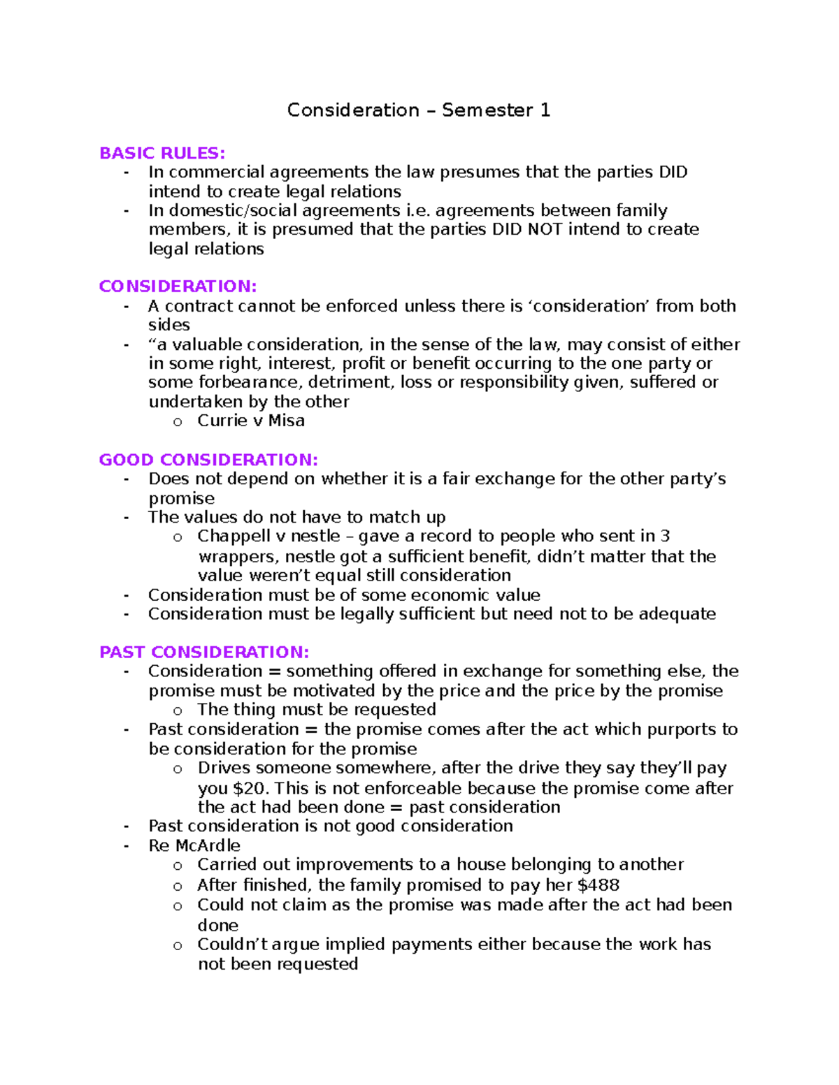 Consideration - all lecture notes for topic - exam reviewed ...