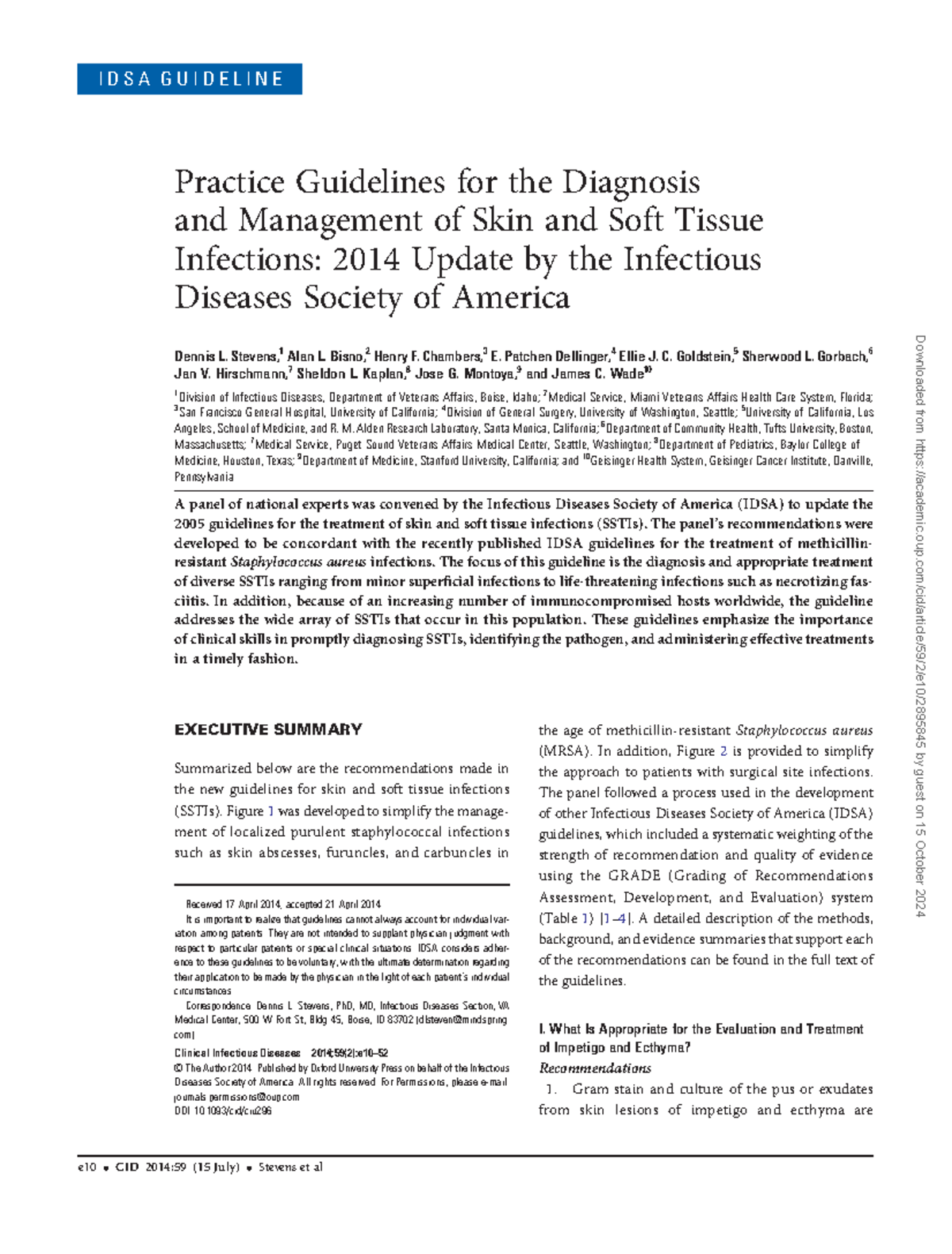 Infeccion de piel y tejidos blandos - I D S A G U I D E L I N E Practice Guidelines for the ...