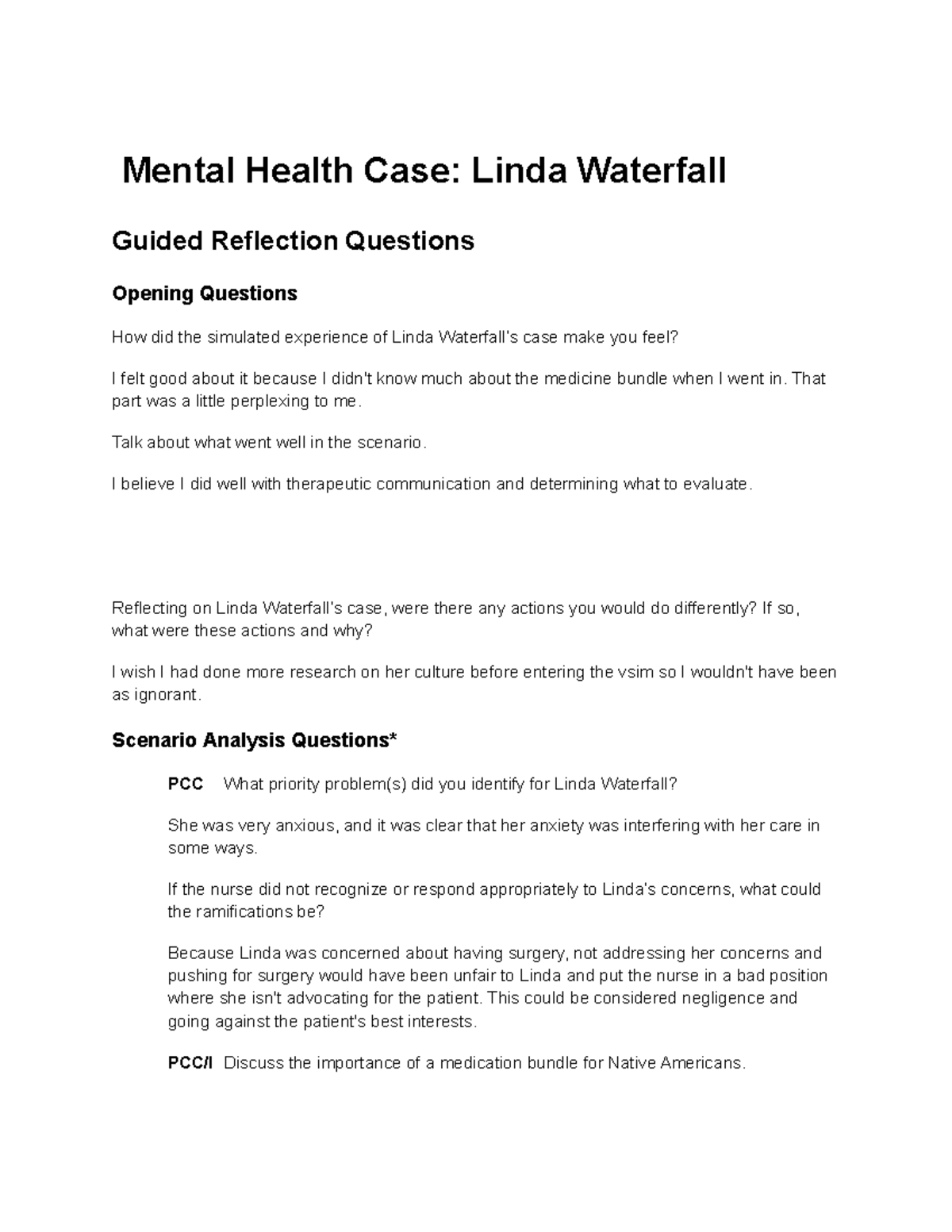 Mental Health Case Linda Waterfall - Mental Health Case: Linda ...