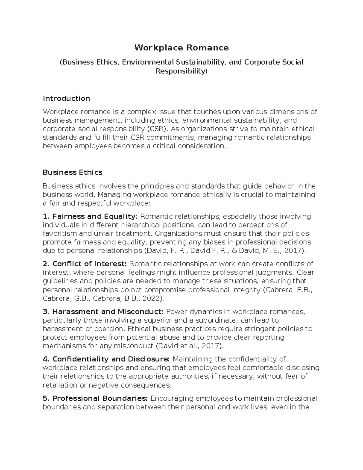 Workplace Romance - ethics - Workplace Romance (Business Ethics ...