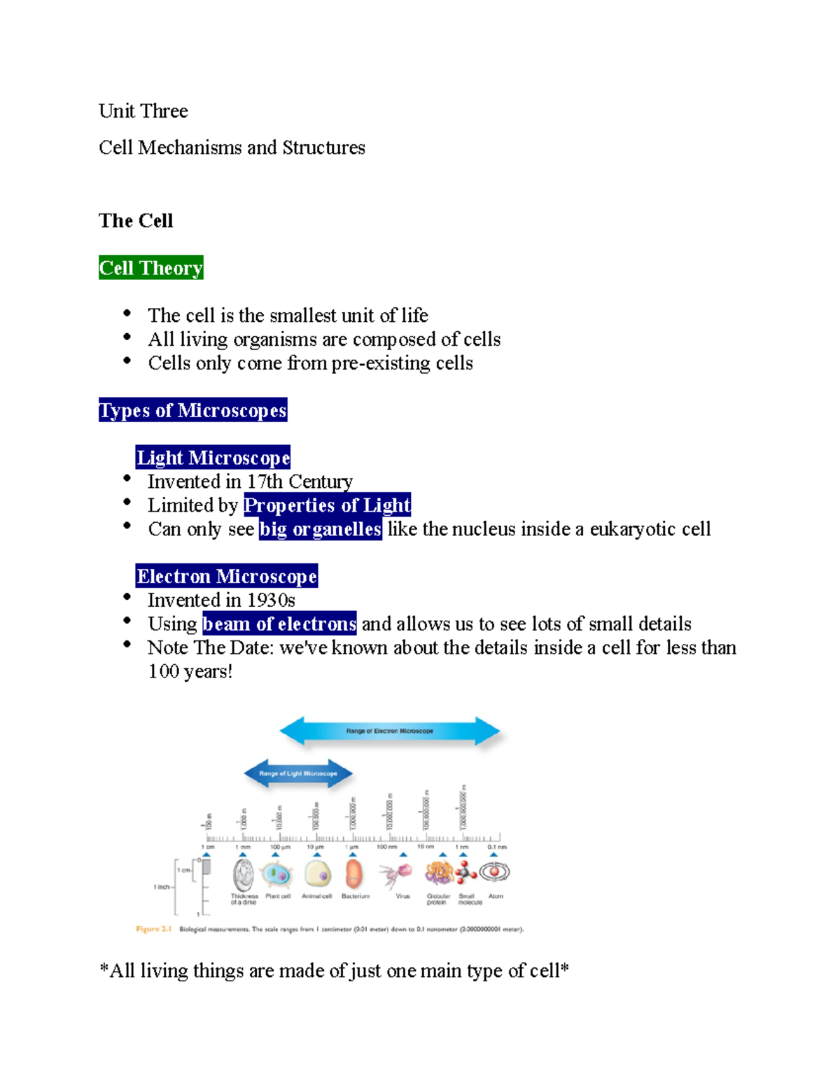 Unit Three Cell Types and Parts - BIO 103 - Unit Three Cell Mechanisms ...