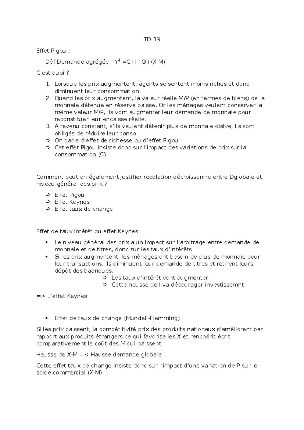 TD 19 - voila - TD 19 Effet Pigou : Déf Demande agrégée : Yd =C+I+G+(X ...