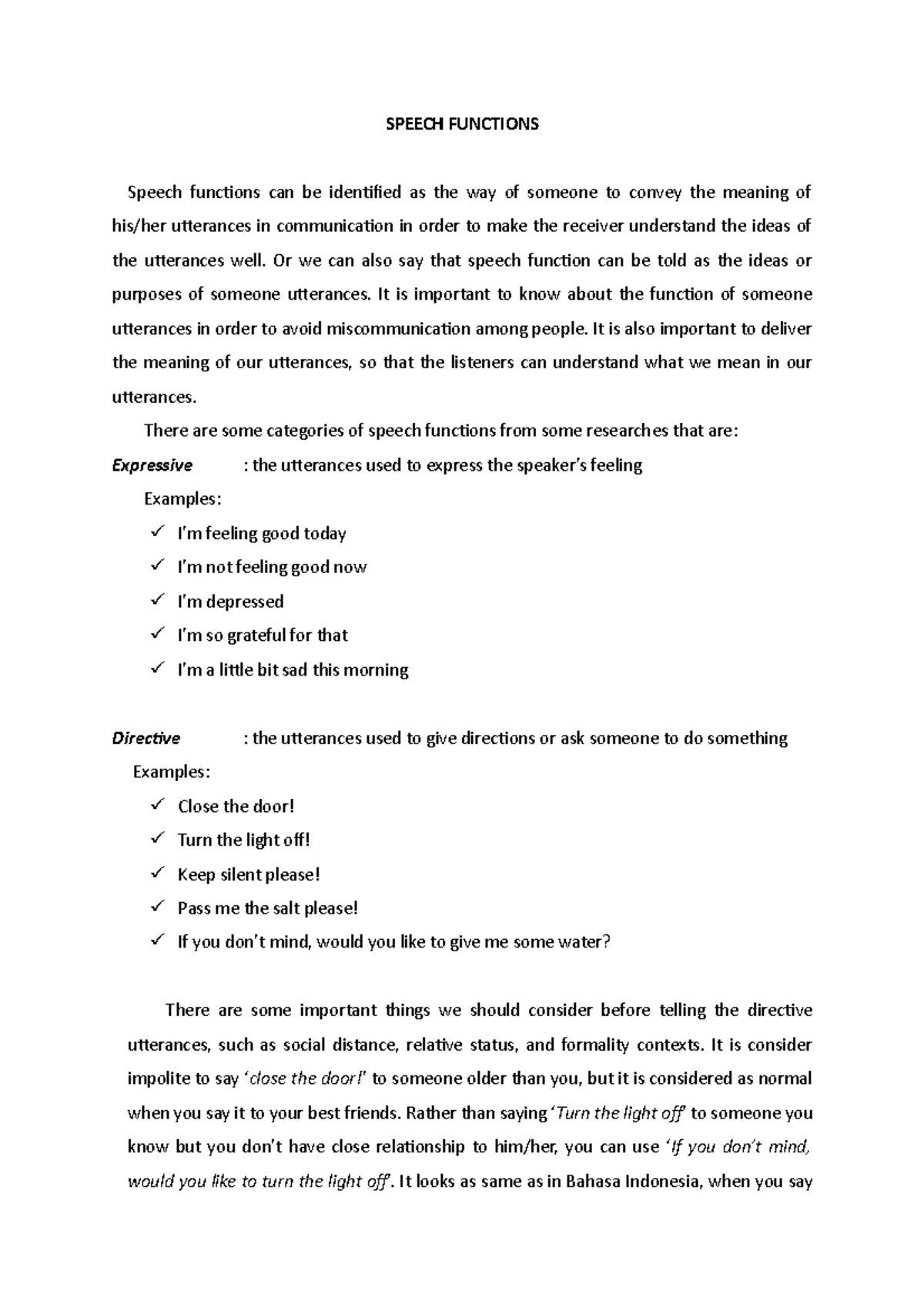 The Function of Speech (Speech Function) - SPEECH FUNCTIONS Speech ...