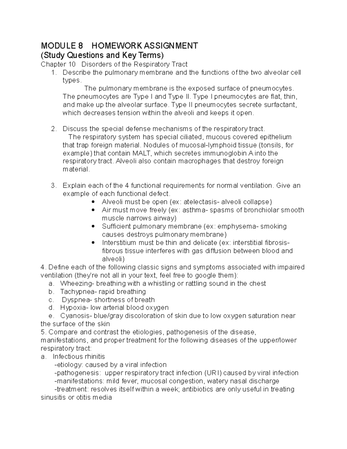 Pathophysiology Hmwrk 8 - MODULE 8 HOMEWORK ASSIGNMENT (Study Questions ...