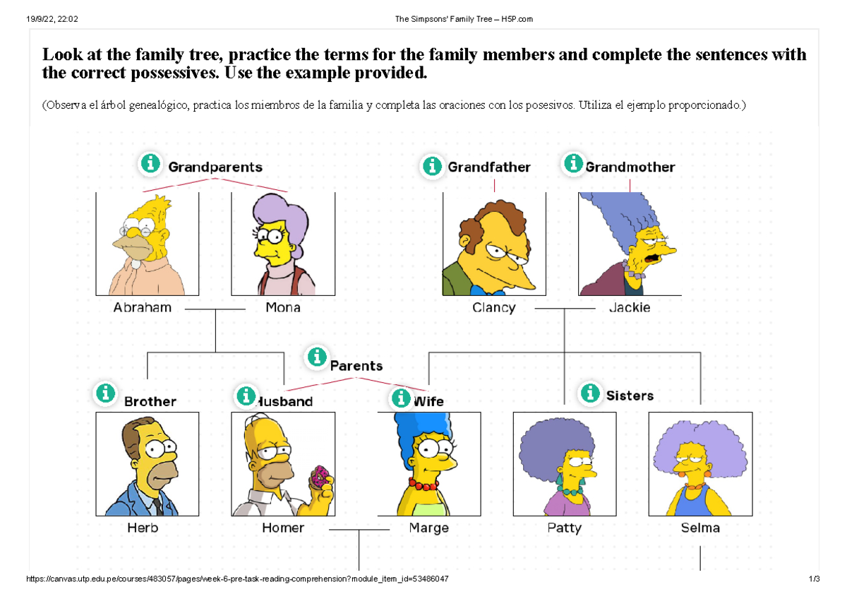 Reading Comprehension Ingles I - 19/9/22, 22:02 The Simpsons' Family ...