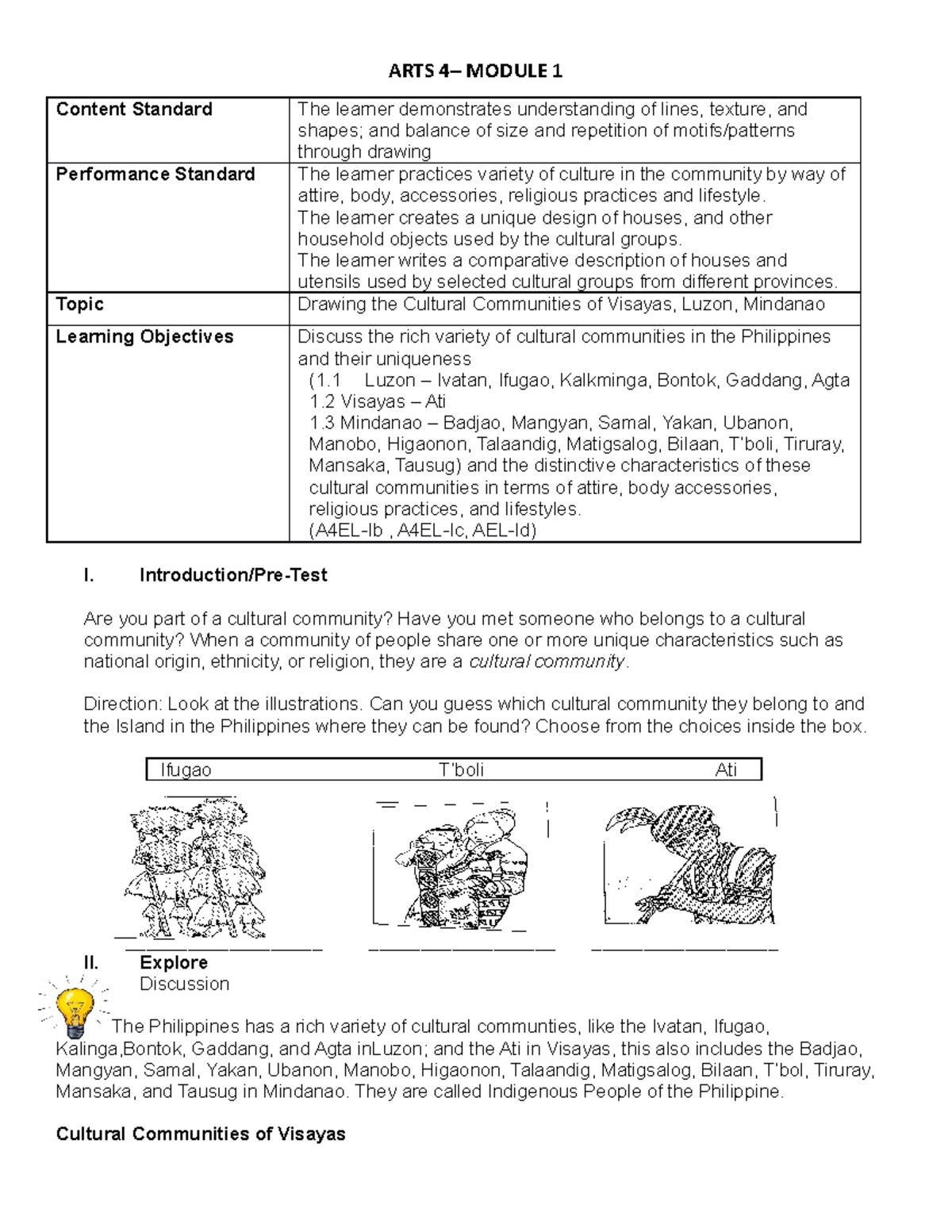 Arts - MODULE - ARTS 4– MODULE 1 Content Standard The learner ...