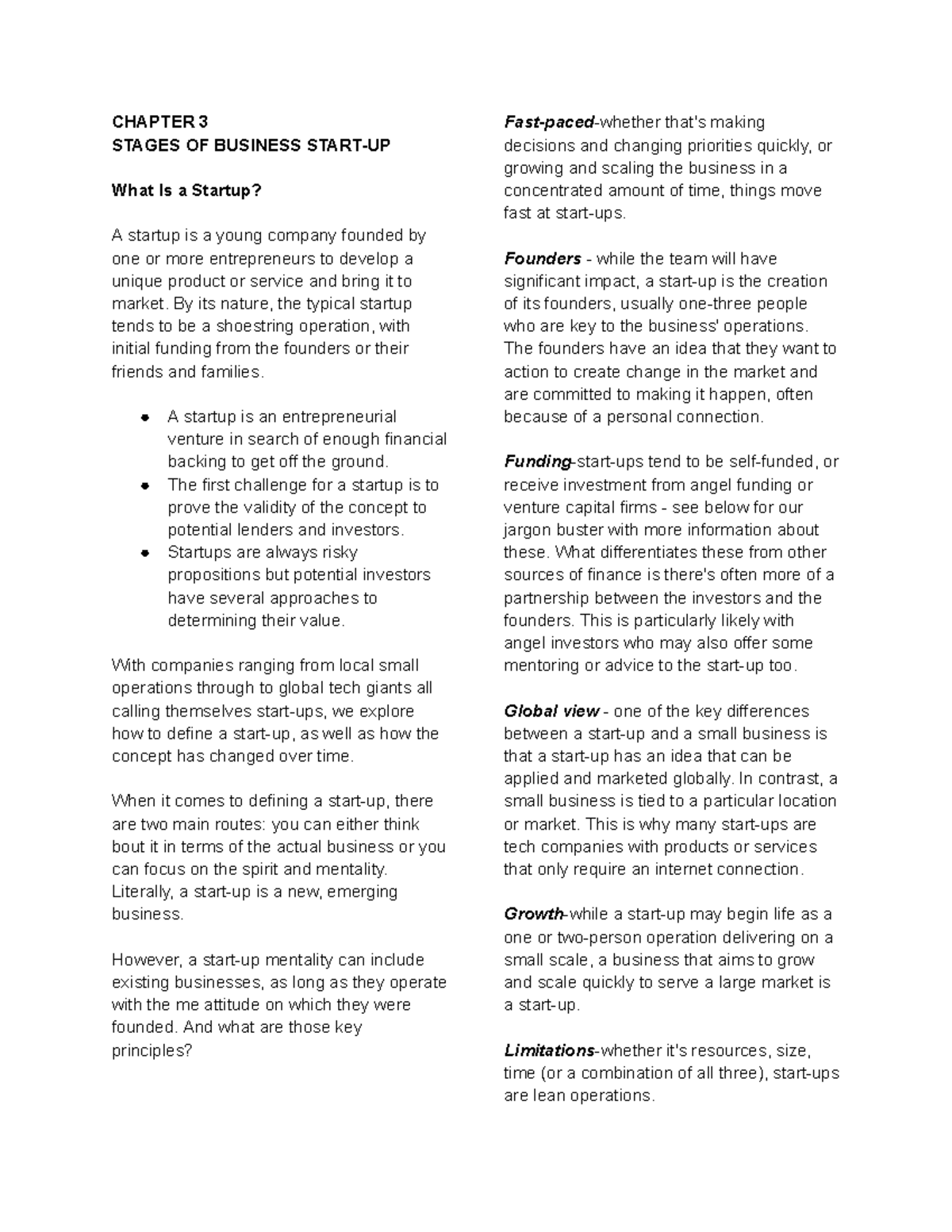 Entrep Chapter 3 - CHAPTER 3 STAGES OF BUSINESS START-UP What Is a ...