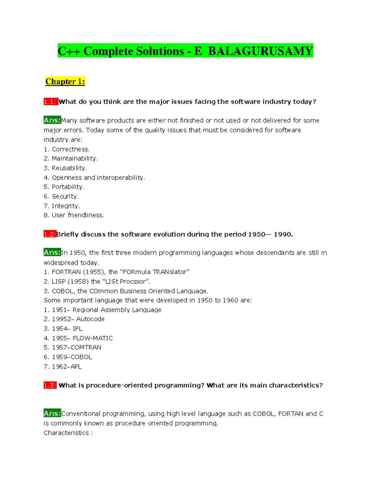 C-solutions compress - C++ Complete Solutions - E BALAGURUSAMY Chapter ...