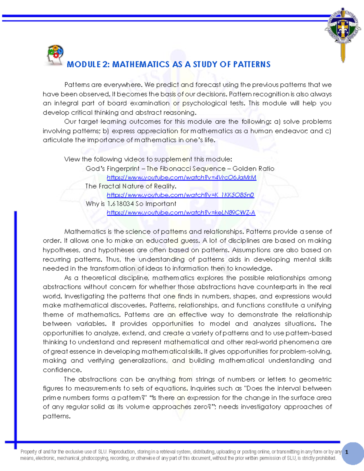 Module 2 - GMATH - Property of and for the exclusive use of SLU ...