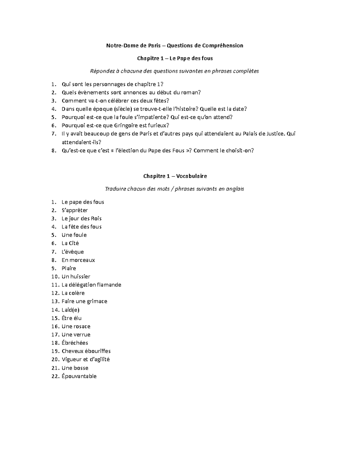 Notre Dame de Paris Chapitre 1 - Notre-Dame de Paris – Questions de ...